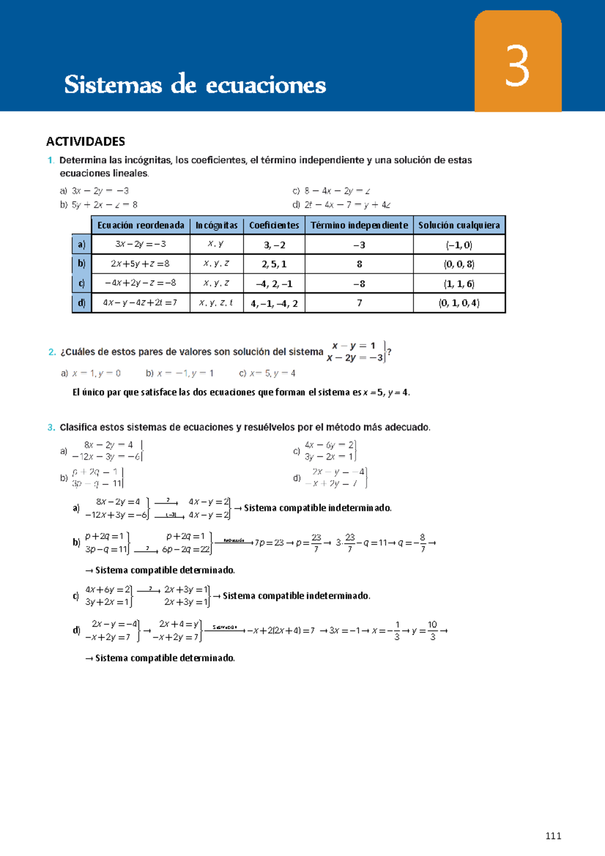 Solucionario Matematicas I 1o BACH Santillana TEMA 3 Sistemas de ecuaciones - Sistemas de ...