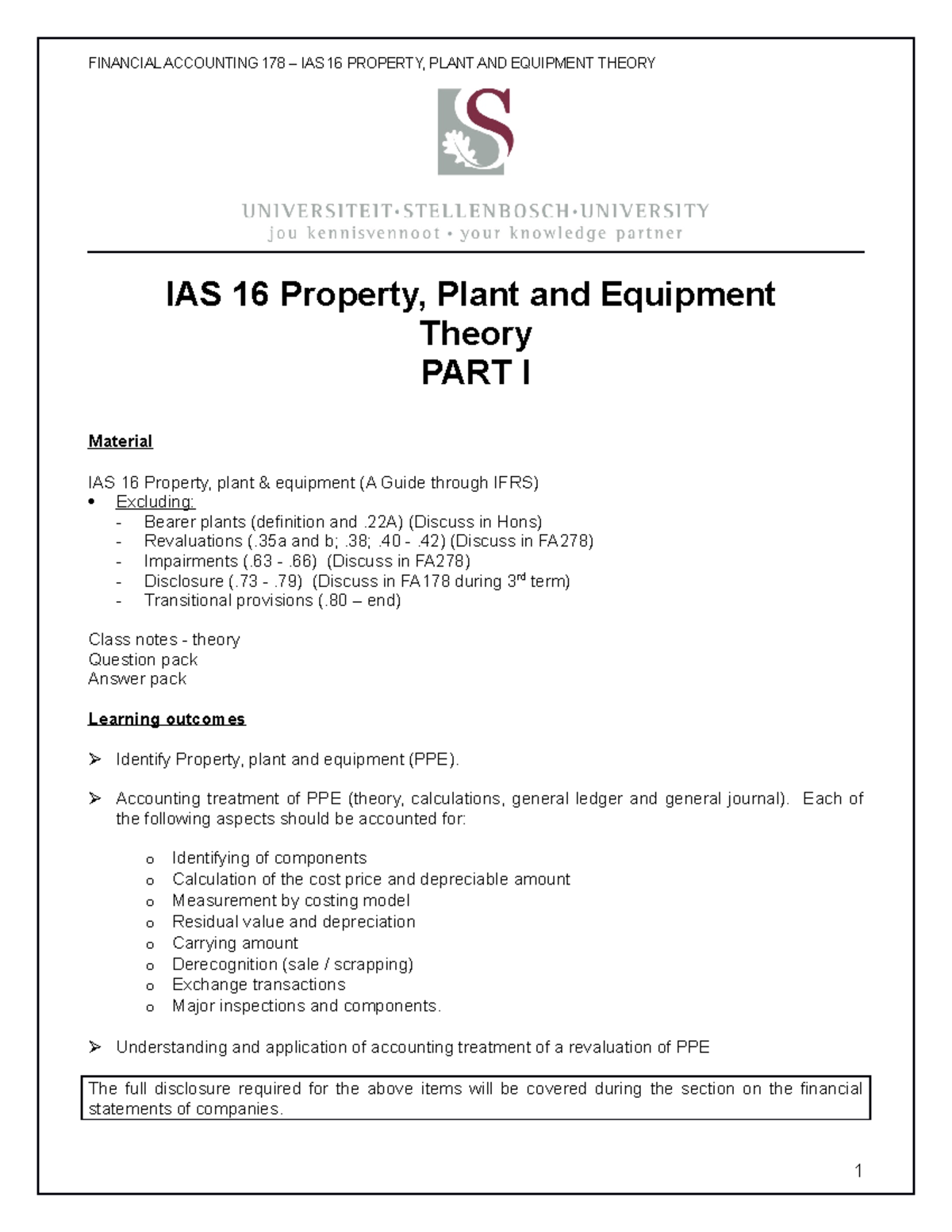 2 IAS 16 Theory 2021 Part I IAS 16 Property Plant And Equipment