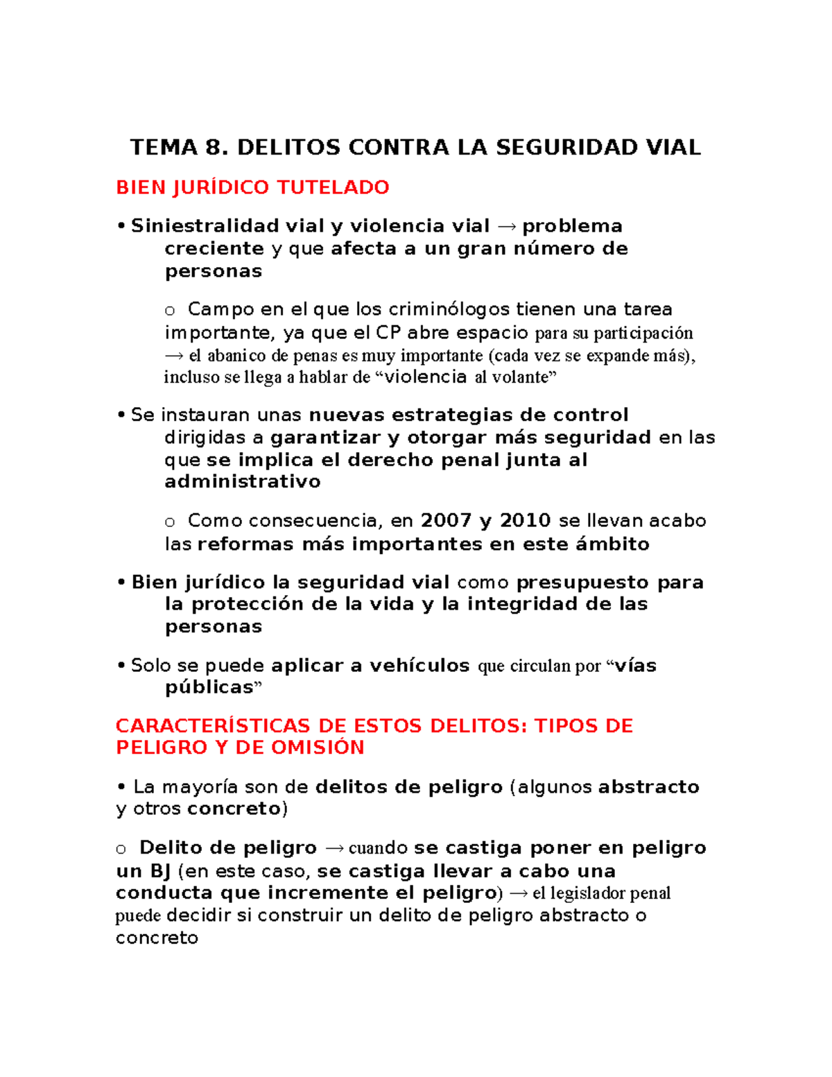 TEMA 8. Delitos Contra LA Seguridad VIAL - TEMA 8. DELITOS CONTRA LA SEGURIDAD VIAL BIEN ...