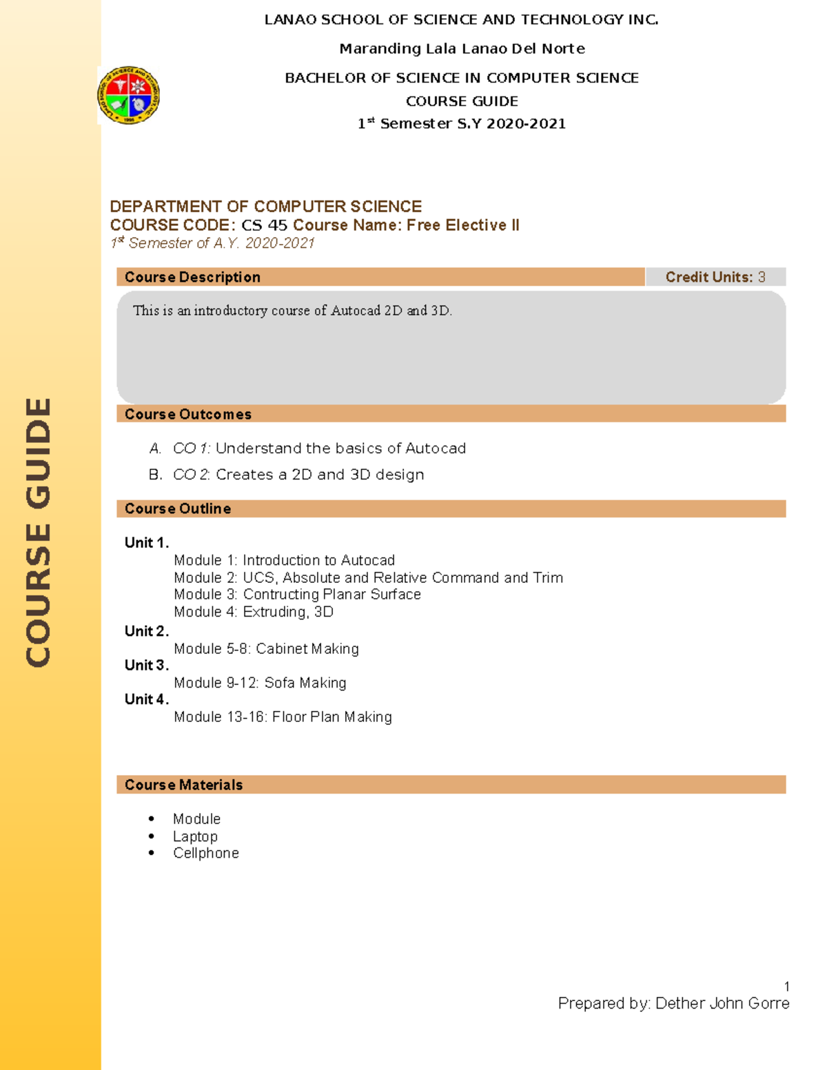 Course guide of Free Elective II - COURSE GUIDE DEPARTMENT OF COMPUTER ...