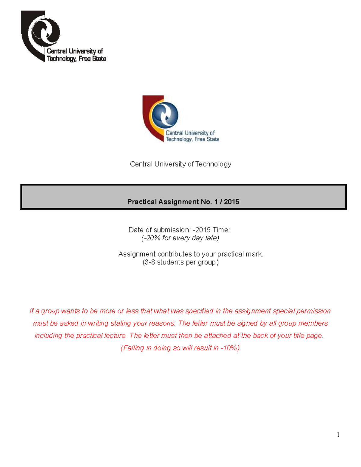 Assignment 2 2015 S2 - Dr Angels - Central University of Technology ...