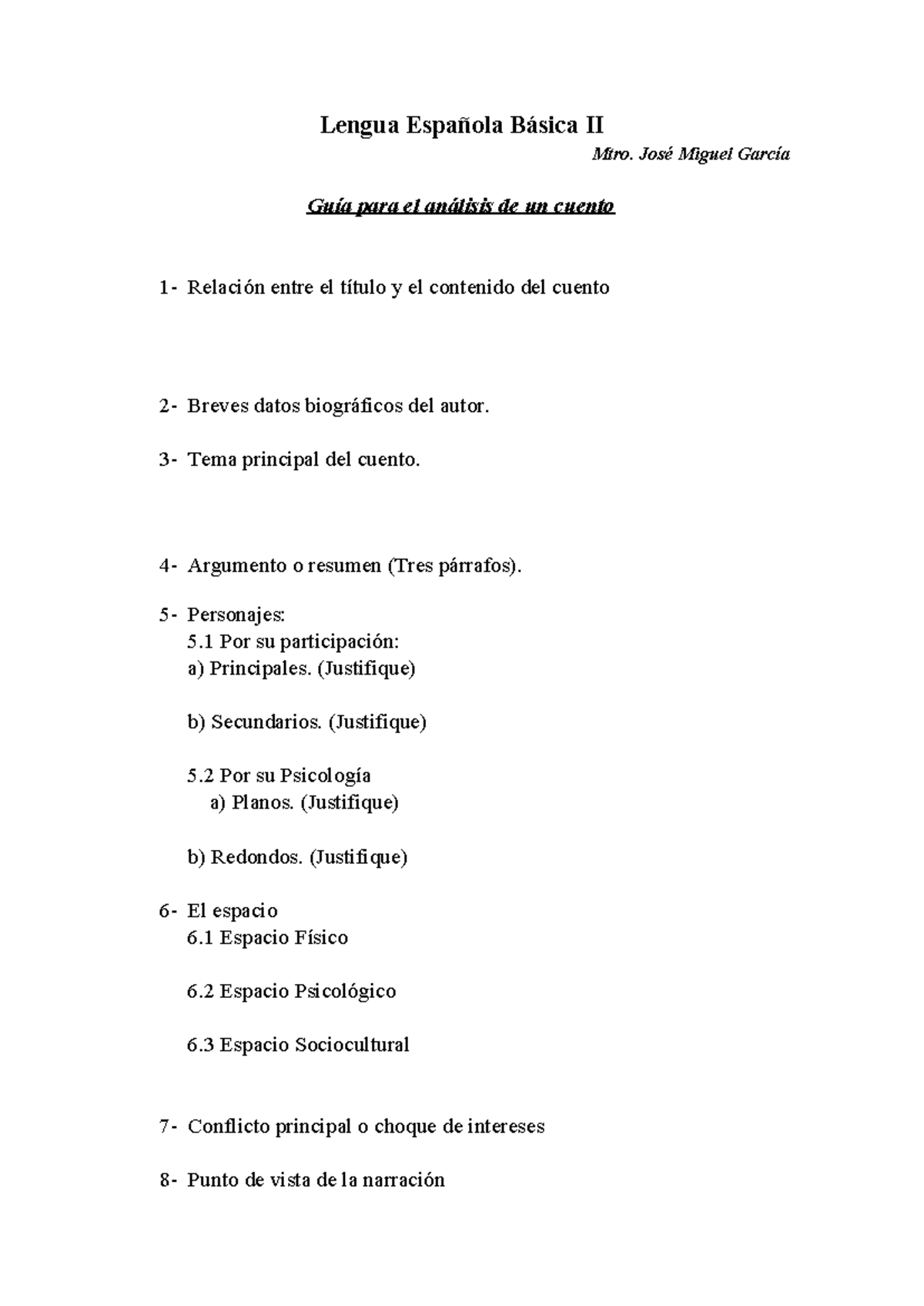 Guía psra el análisis de los cuentos Letras 012 clase presencial ...