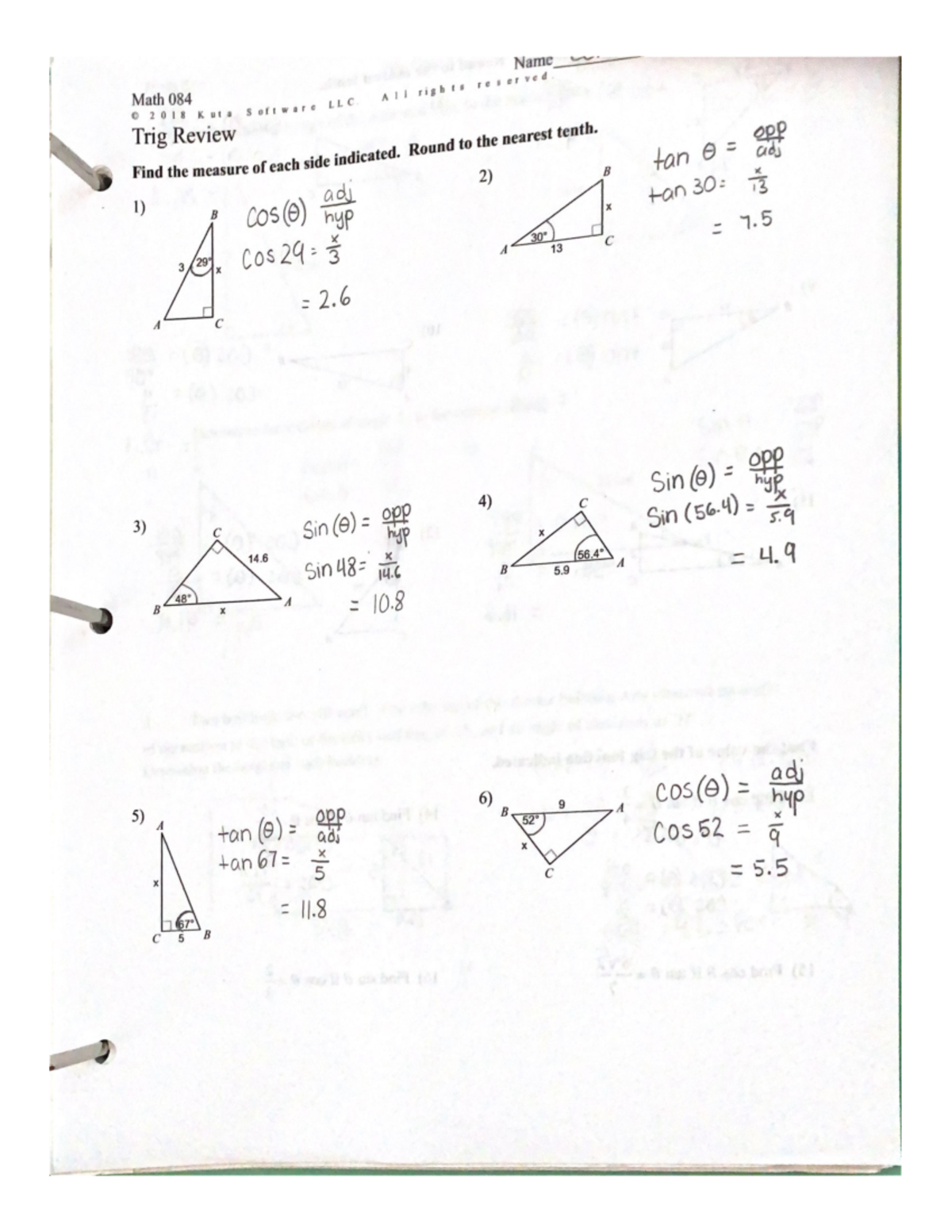 Trigonometry Review Worksheet - MATH 335 - Studocu