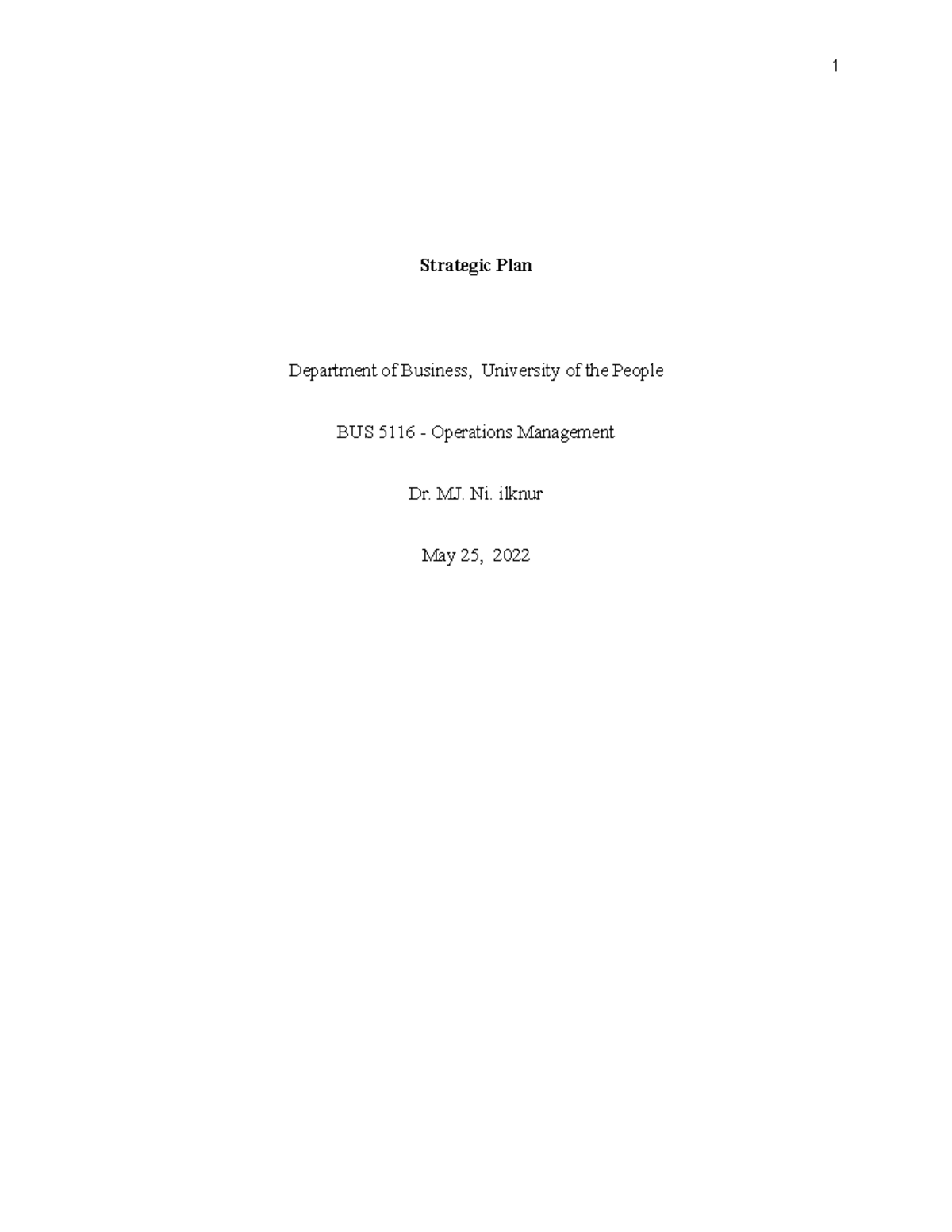 Paper 4 Strategic Plan - Strategic Plan Department of Business ...