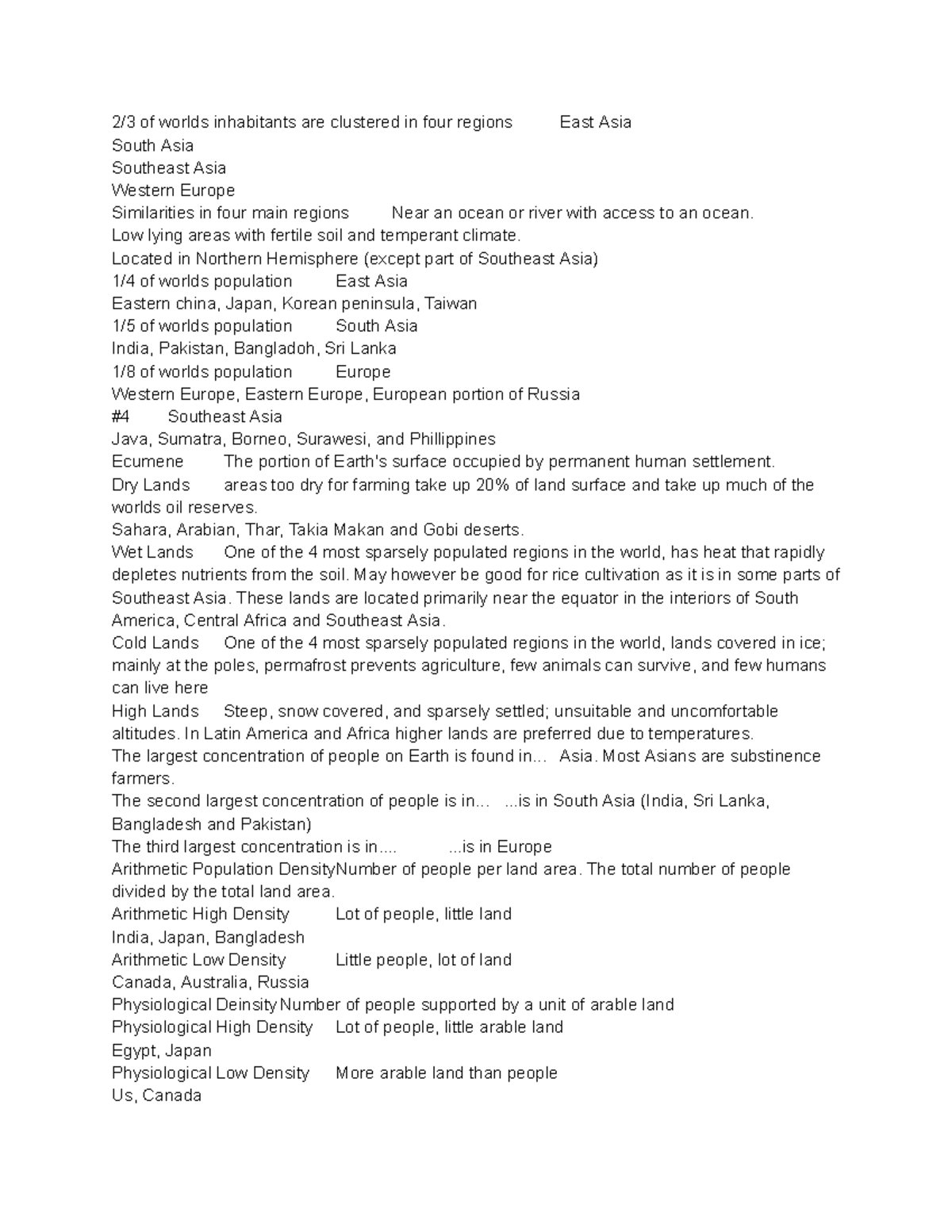 Unit 1 APHG - APHG unit 1 notes - 2/3 of worlds inhabitants are ...