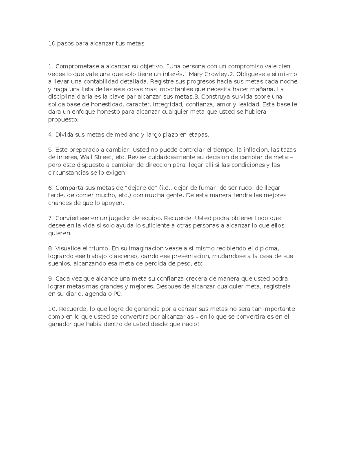 10 pasos para alcanzar tus metas - 10 pasos para alcanzar tus metas Comprometase a alcanzar su ...