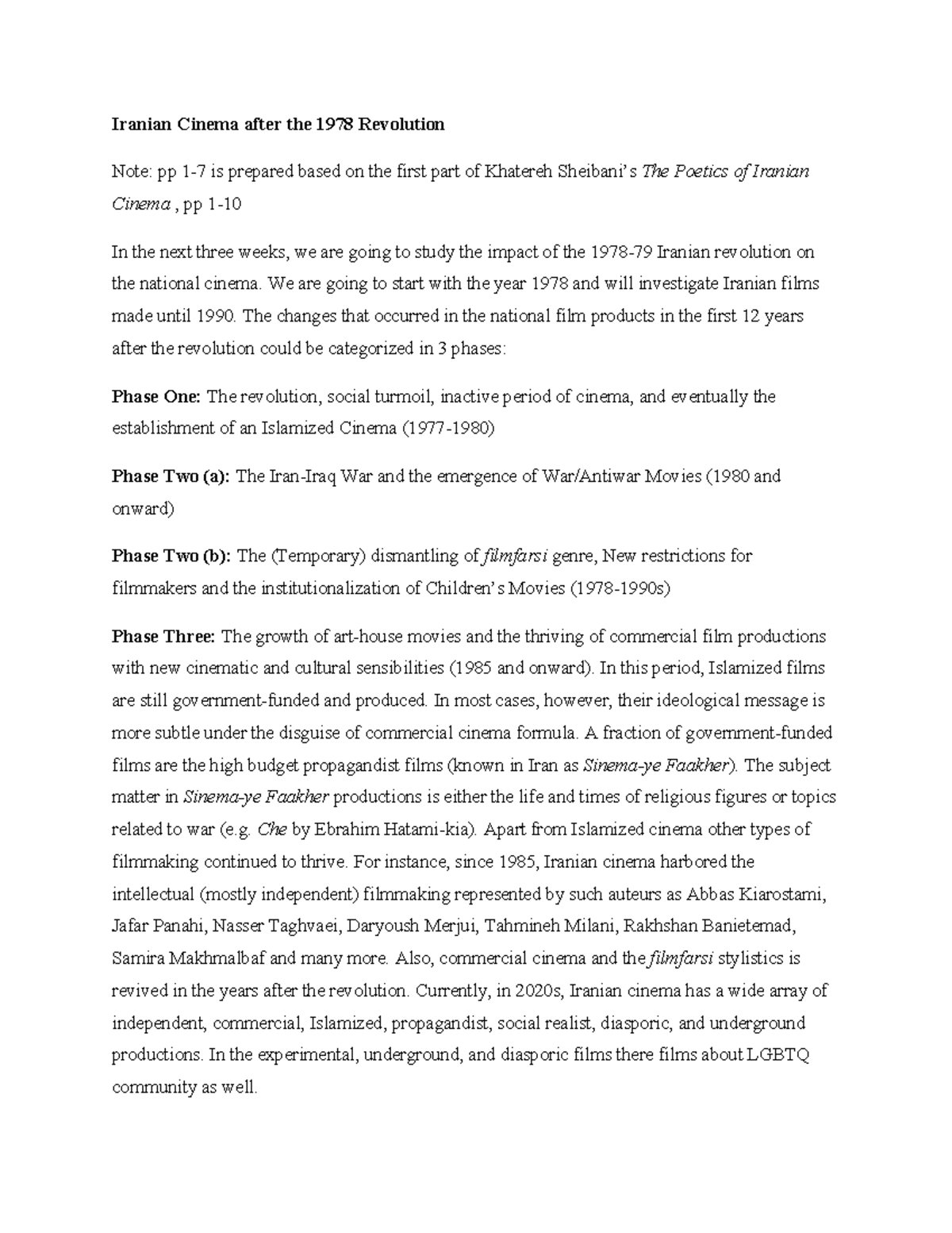 Islamized Cinema - Notes - Iranian Cinema after the 1978 Revolution ...