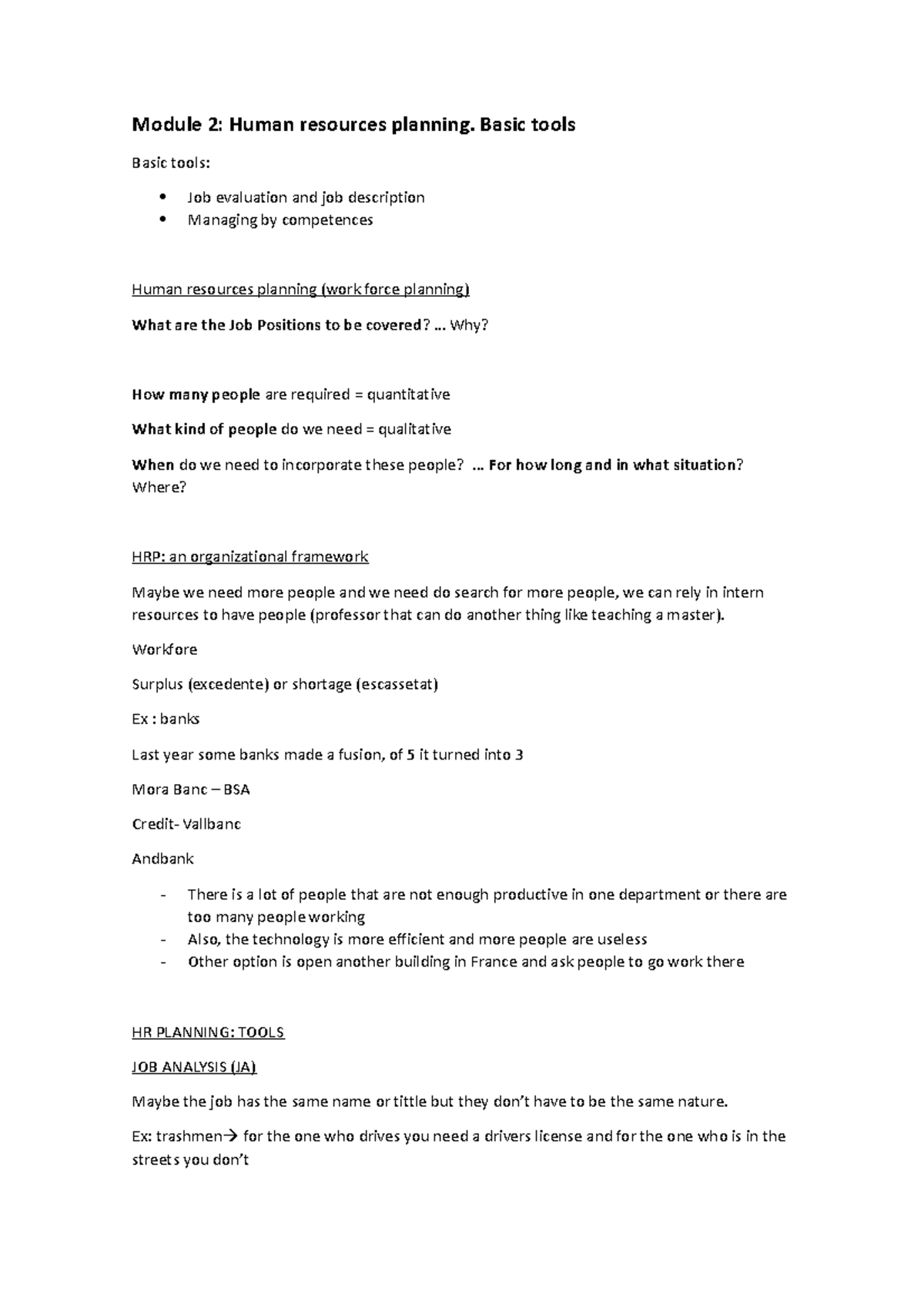 Apuntes module 2 - Module 2: Human resources planning. Basic tools ...