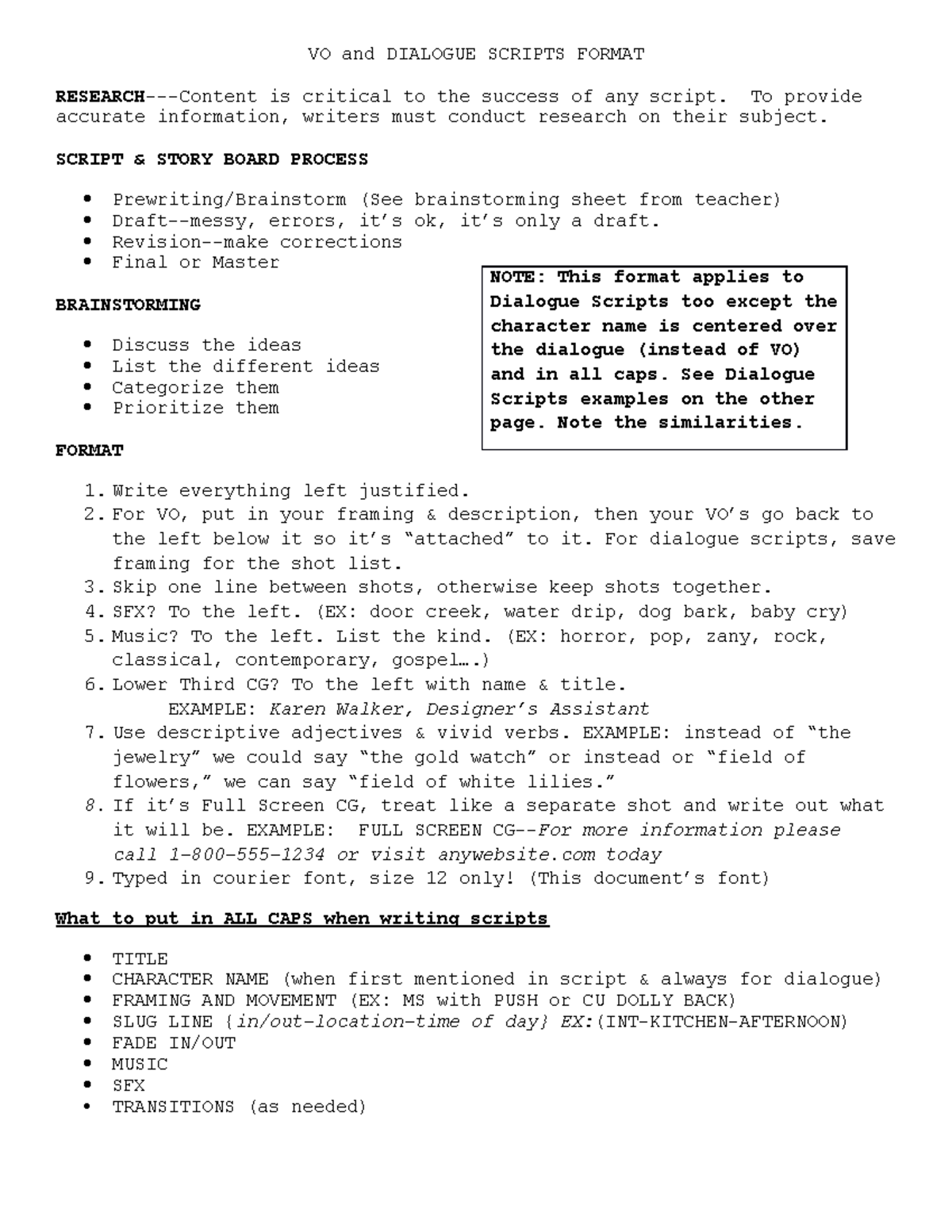 Script Format - TV PROD - VO and DIALOGUE SCRIPTS FORMAT RESEARCH ...