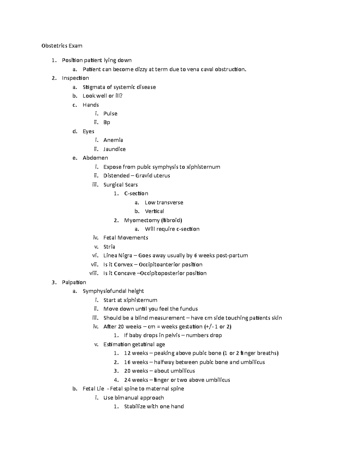 Obtetrics Exam - Obstetrics Exam Position patient lying down a. Patient ...