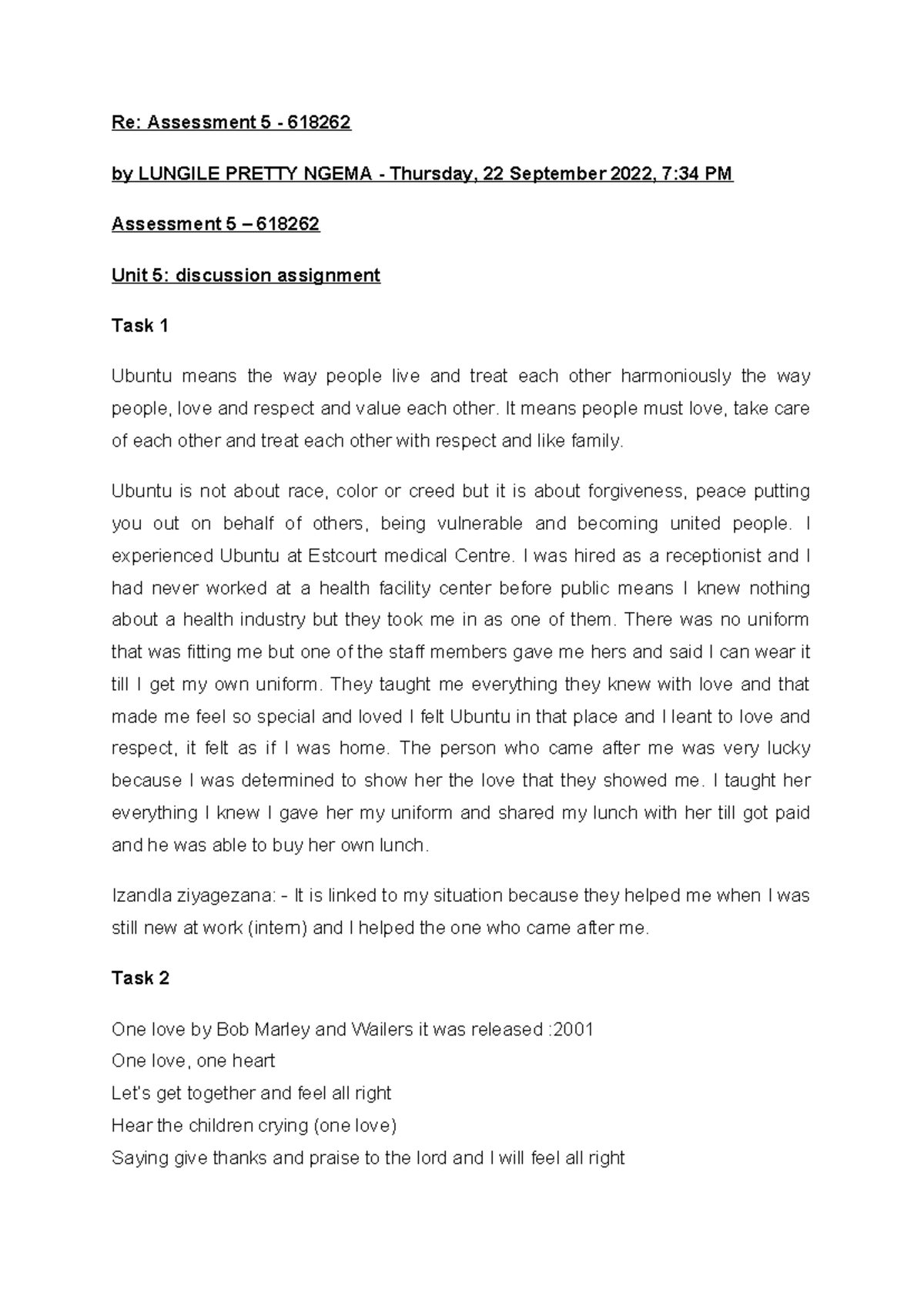 AFL1501 Student Assignments Assessment 5 - Re: Assessment 5 - 618262 by ...