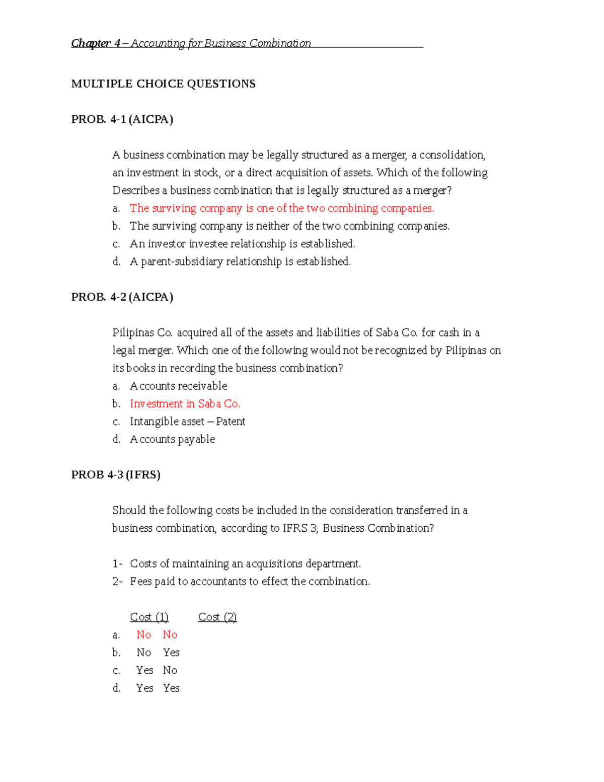 Carbonell 2 Punzalan BC Doa - MULTIPLE CHOICE QUESTIONS PROB. 4-1 ...