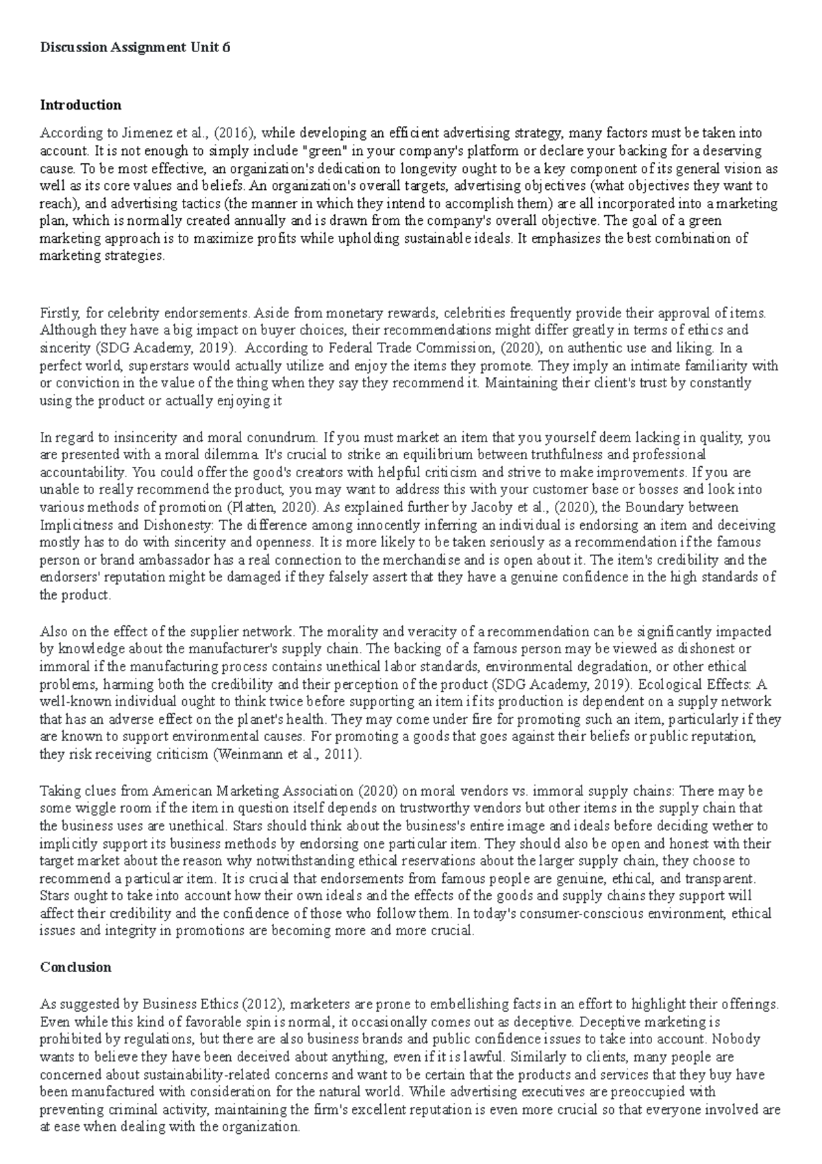 Discussion BL W6 - Assignments - Discussion Assignment Unit 6 Introduction According to Jimenez ...