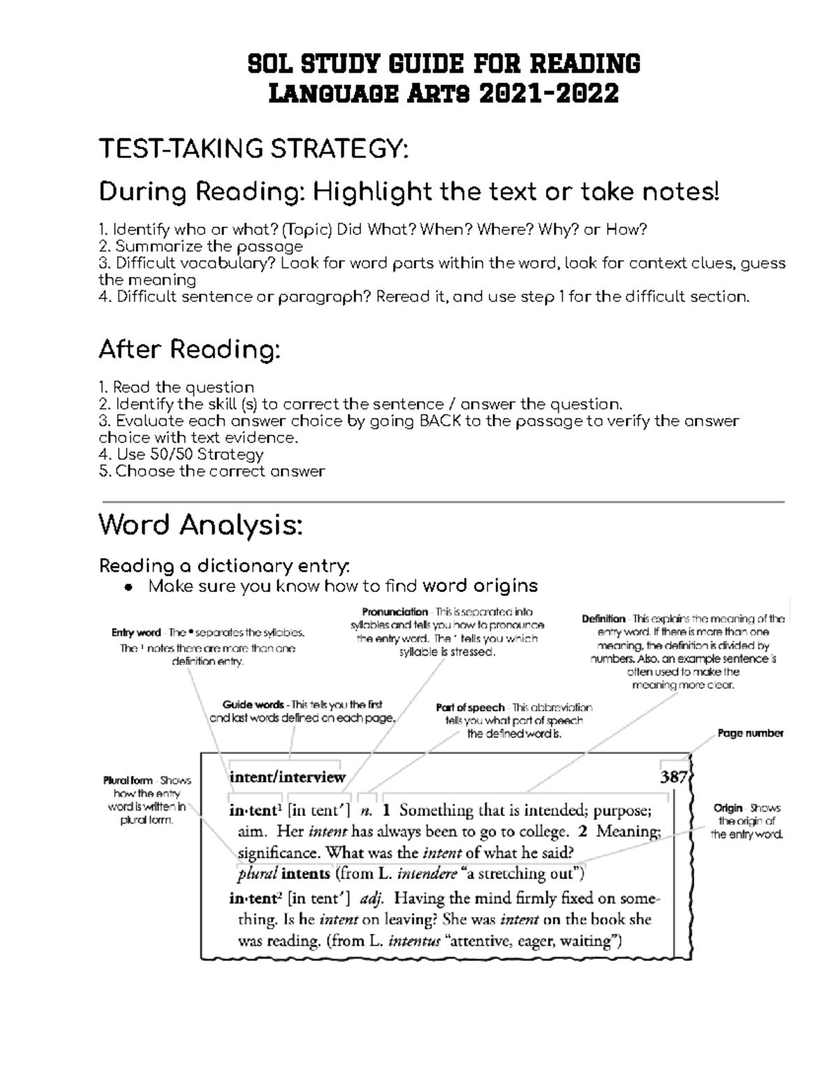 7th Grade Reading SOL - Study Guide - SOL STUDY GUIDE FOR READING ...