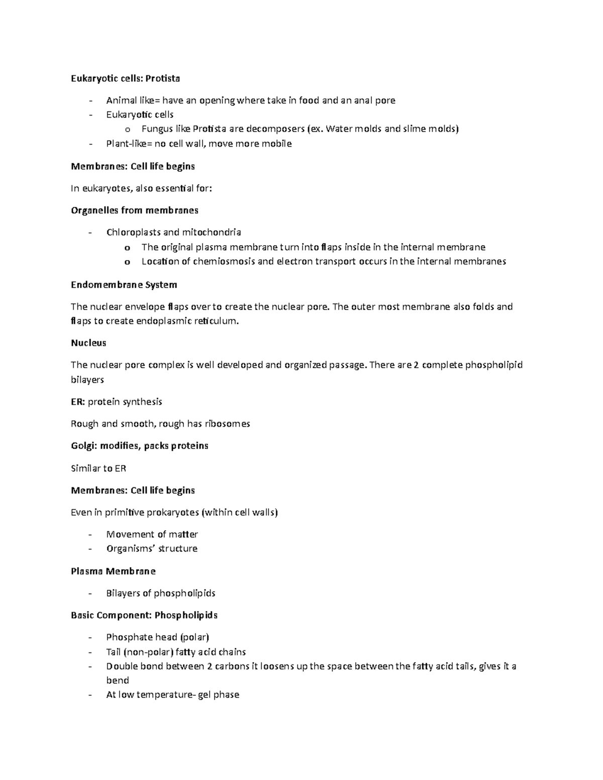 Cell bio week 2 - Lecture notes Week 2 - Eukaryotic cells: Protista ...