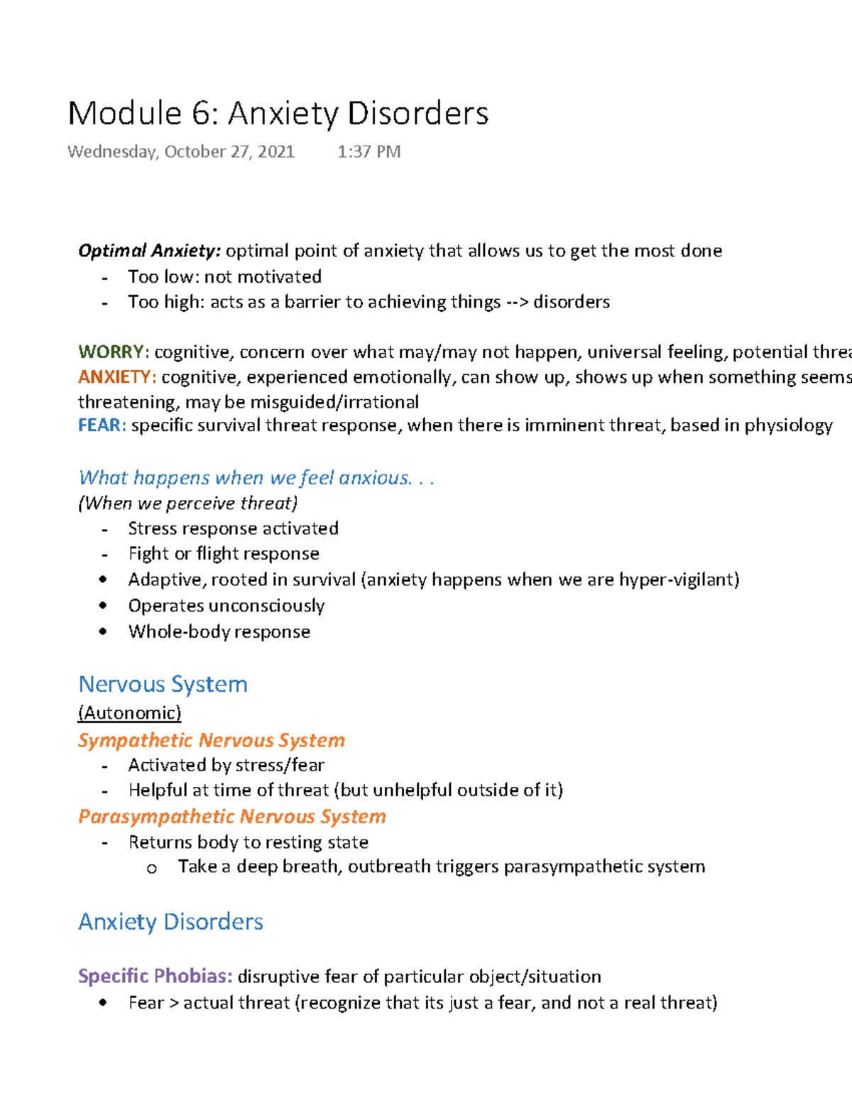 Module 6 Anxiety Disorders - Optimal Anxiety: optimal point of anxiety ...