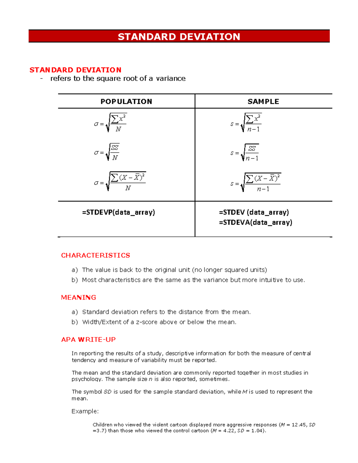 05 - STANDARD DEVIATION STANDARD DEVIATION refers to the square root of ...