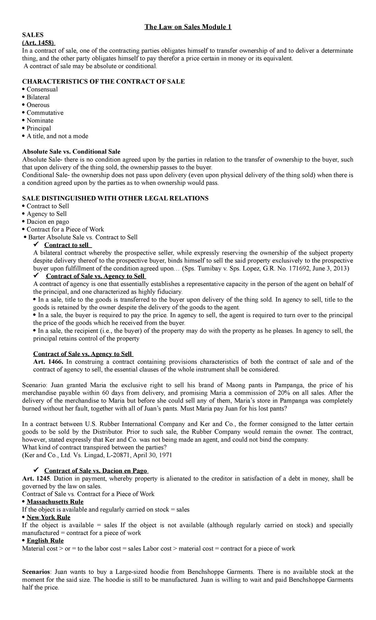 The Law on Sales Module 3 and 4 - The Law on Sales Module 1 SALES (Art ...