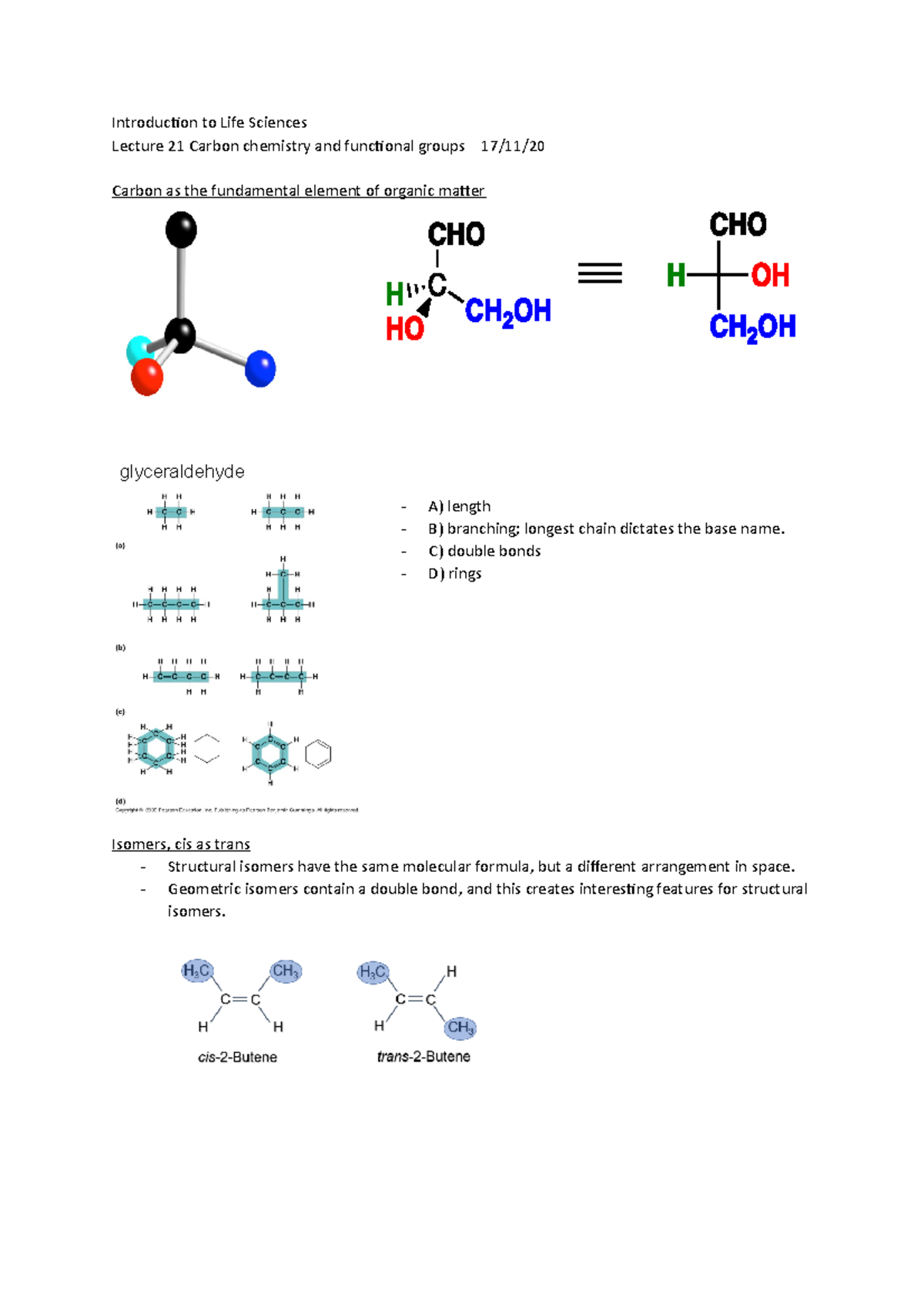 Carbon chemistry and functional groups - C) double bonds D) rings ...