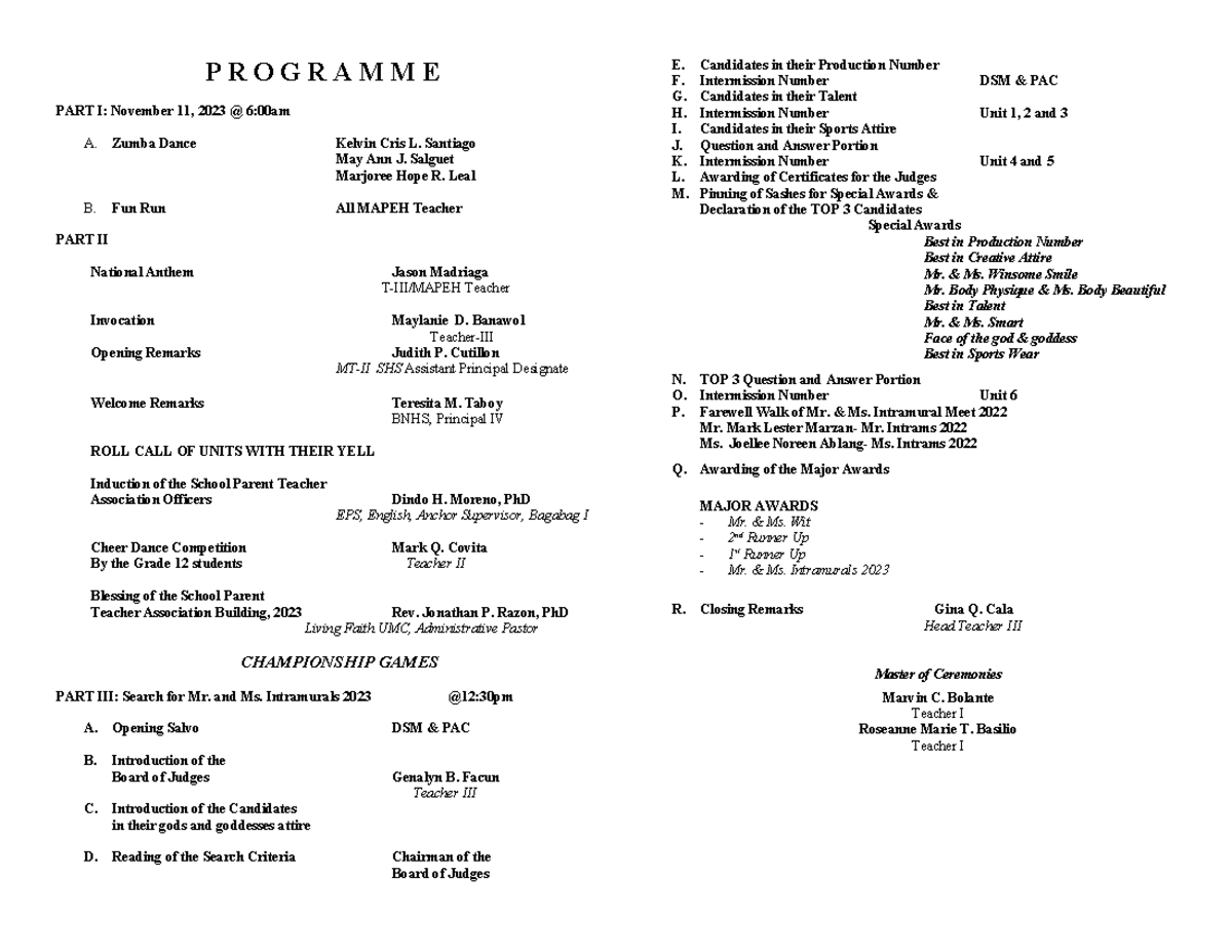 Programme 2 - P R O G R A M M E PART I: November 11, 2023 @ 6:00am A ...