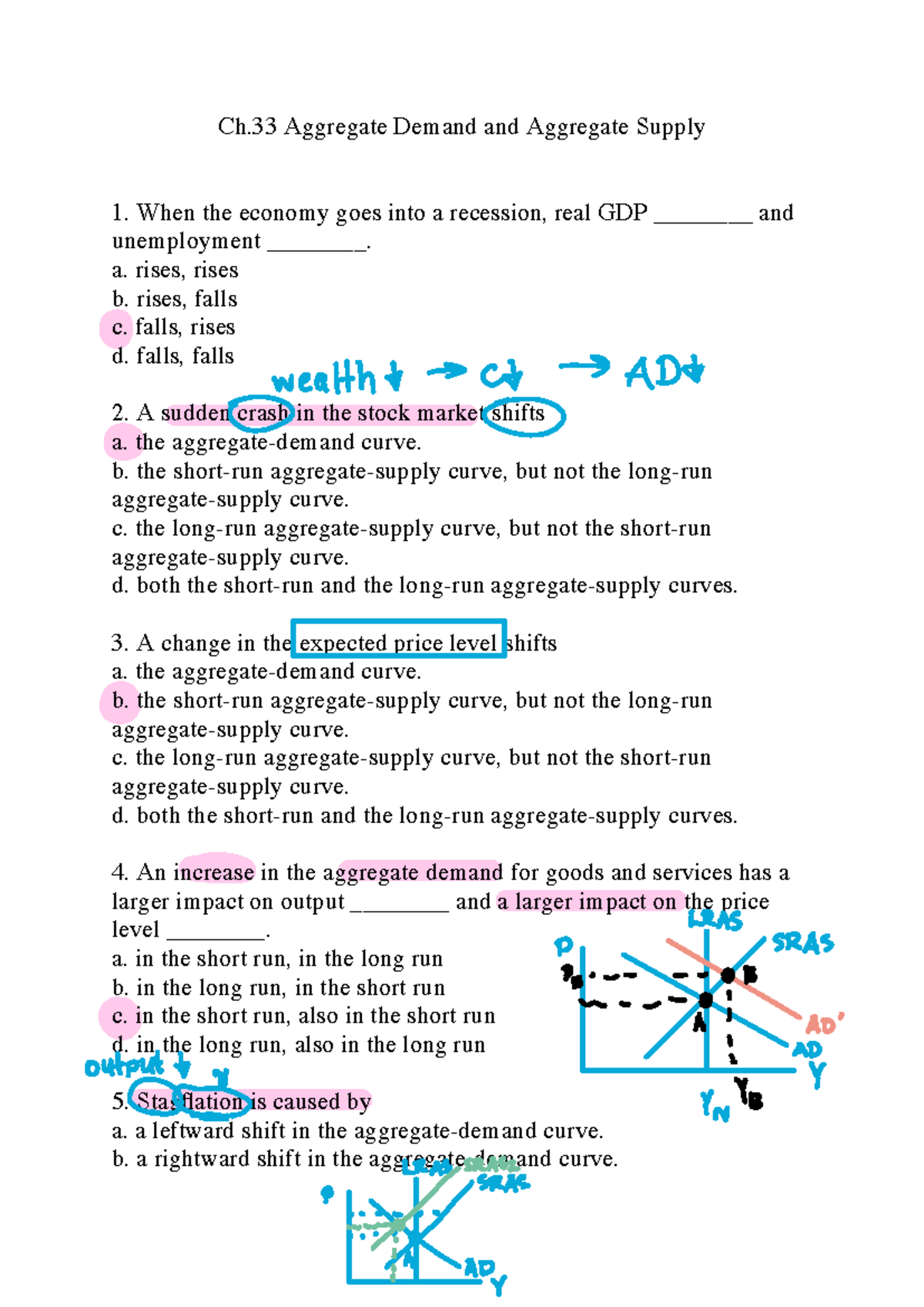 Ch.33 Aggregate Demand and Aggregate Supply exercise - Ch Aggregate ...