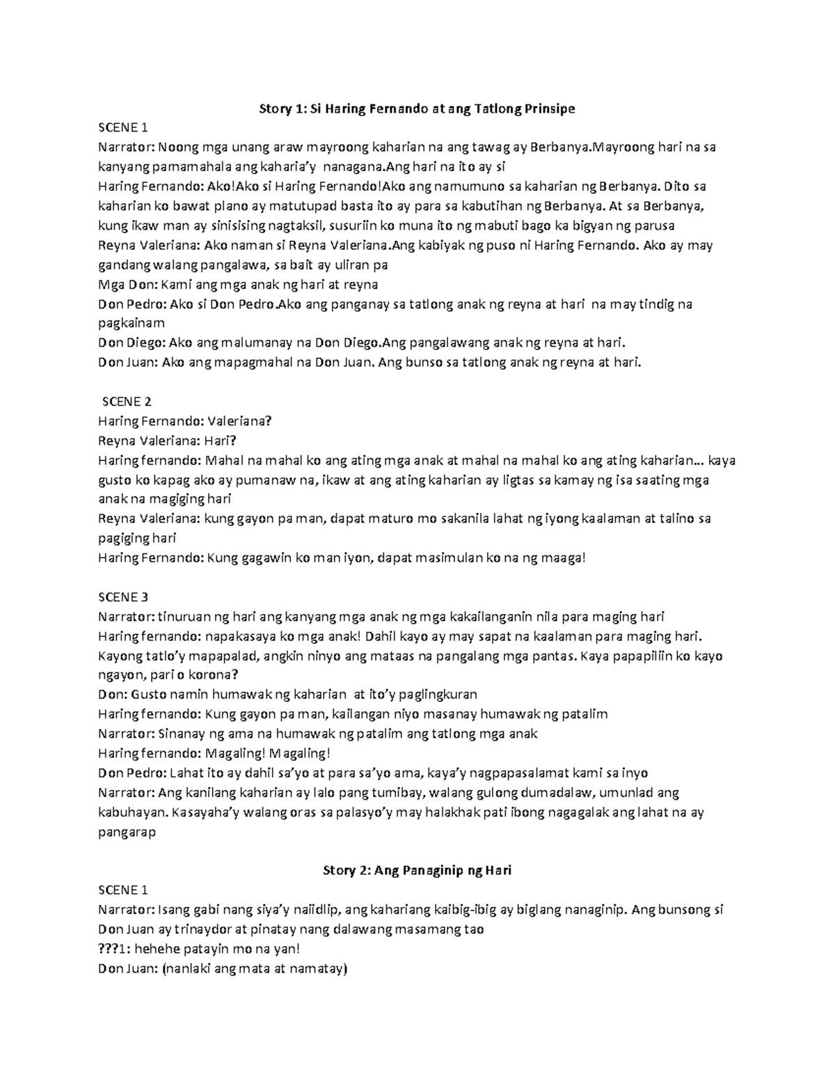 Pdfcoffee - Story 1: Si Haring Fernando at ang Tatlong Prinsipe SCENE 1 Narrator: Noong mga ...