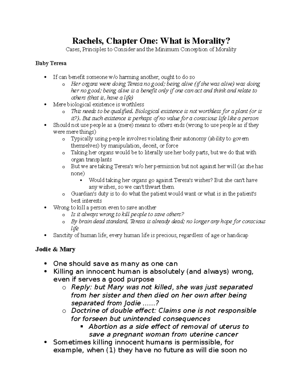 Ethics Elements Chapter 1 notes - Rachels, Chapter One: What is ...