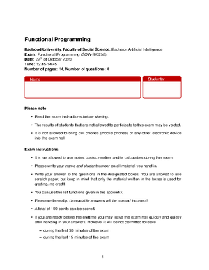 Functional Programming example exam answers 2020-2021 - Functional ...