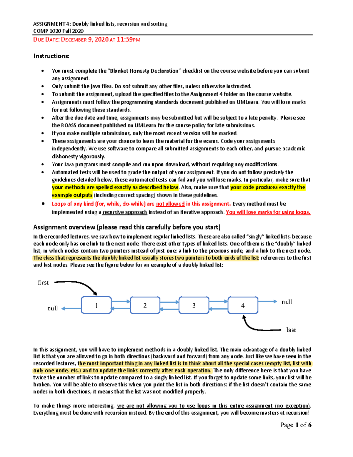 COMP1020 Assignment 4 - COMP 1020 Fall 2020 DUE DATE: DECEMBER 9, 2020 AT 11:59PM Instructions ...