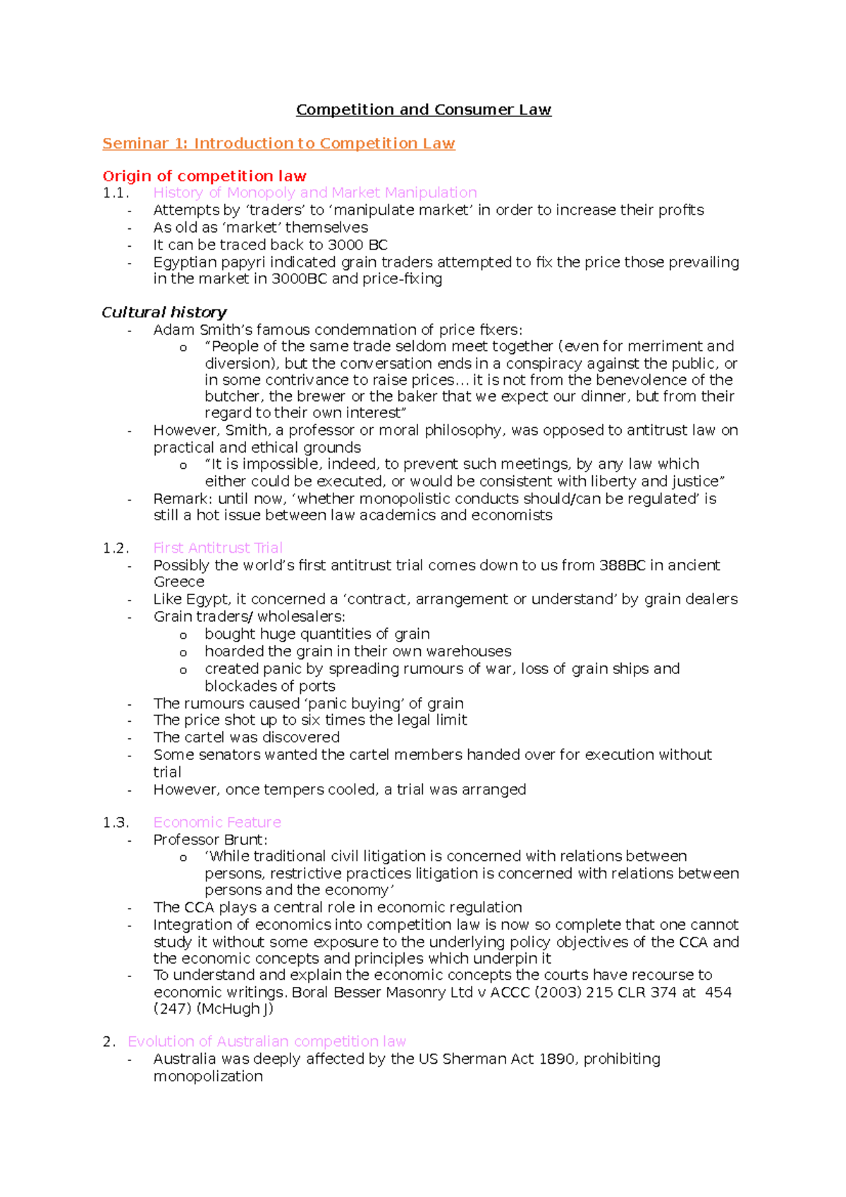 Competition and Consumer Law - Competition and Consumer Law Seminar 1 ...