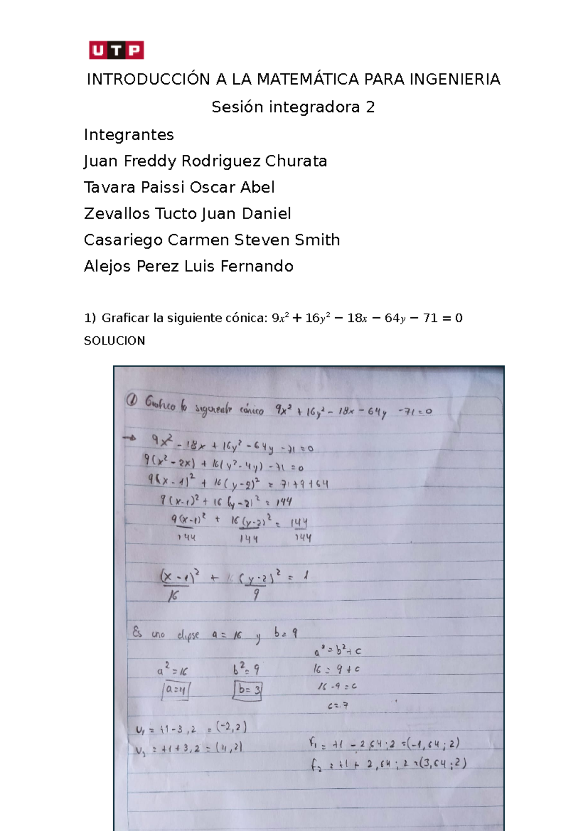 Sesion Integradora 2 - INTRODUCCIÓN A LA MATEMÁTICA PARA INGENIERIA Sesión integradora 2 ...