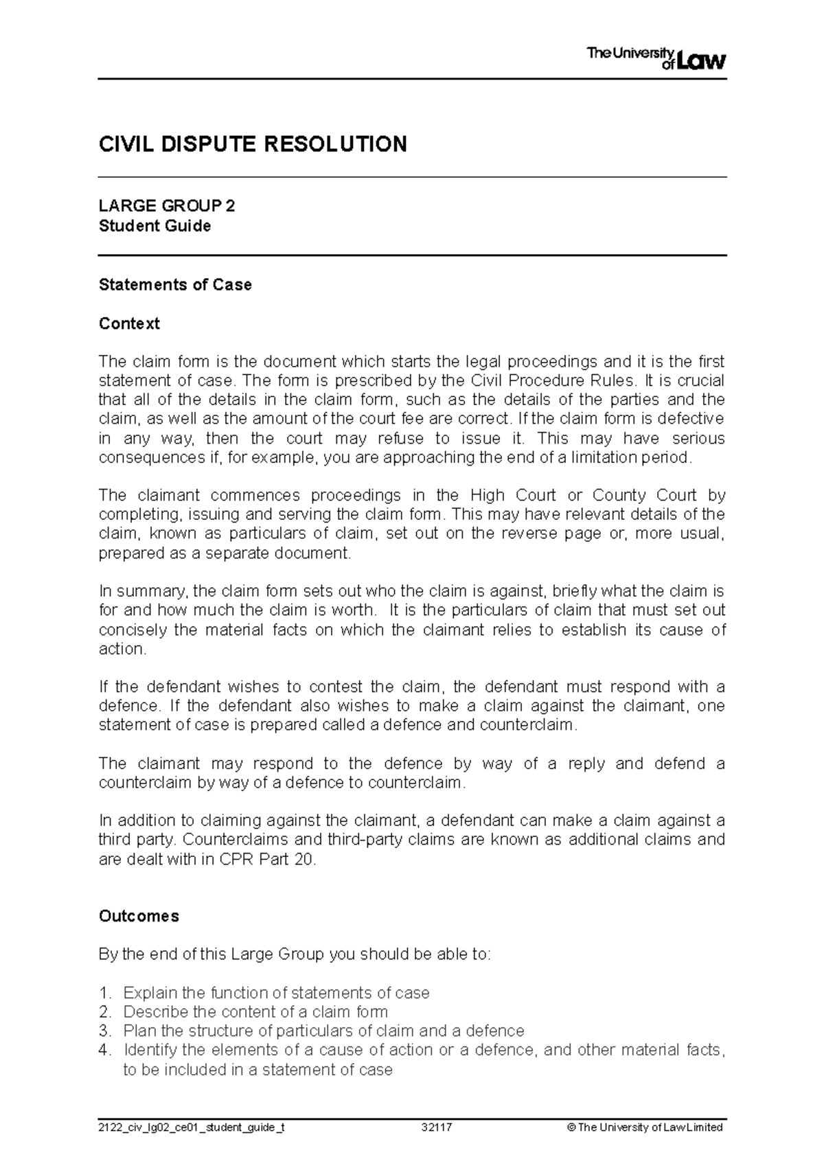 CDR LG WS2 + Reading - CIVIL DISPUTE RESOLUTION LARGE GROUP 2 Student ...