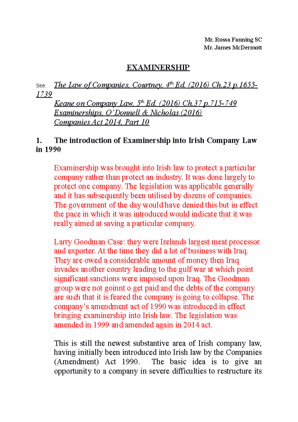 Examinership Notes(2023) - Mr. Rossa Fanning SC Mr. James McDermott ...