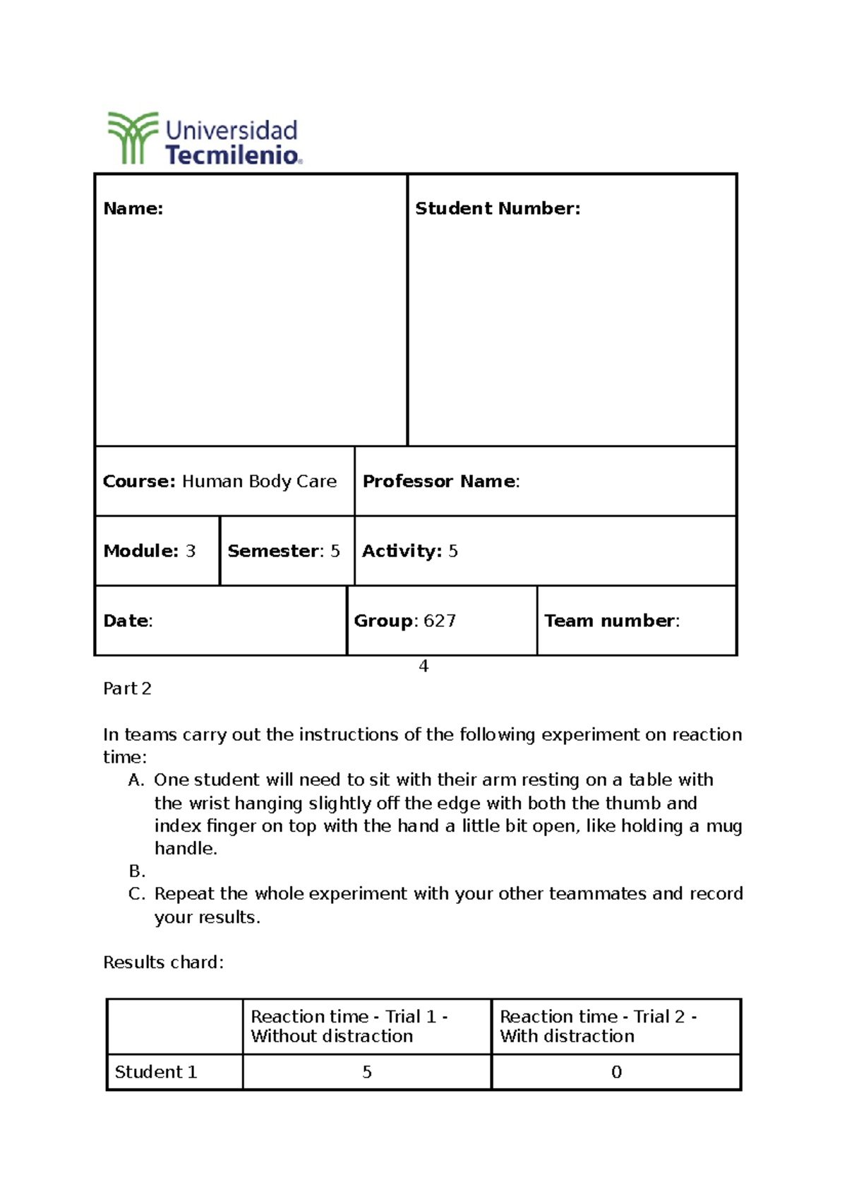 Activity 5 Human Body Care - Name: Student Number: Course: Human Body ...