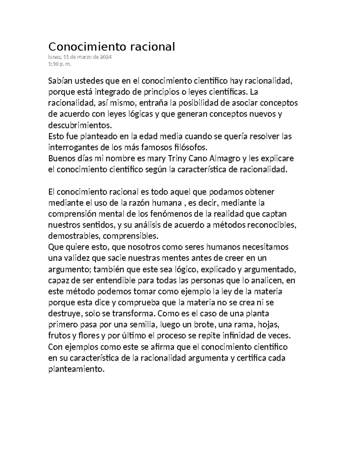 Conocimiento racional - Conocimiento racional lunes, 11 de marzo de ...