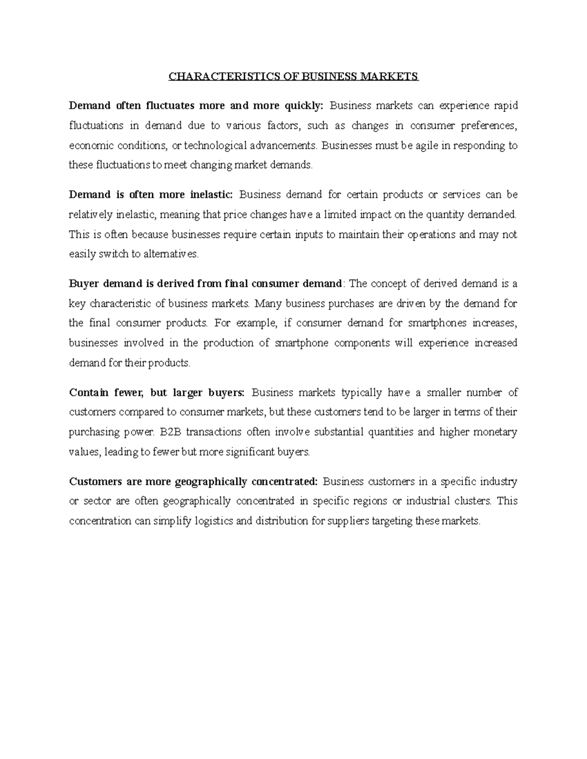 Characteristics OF Business Markets - CHARACTERISTICS OF BUSINESS ...