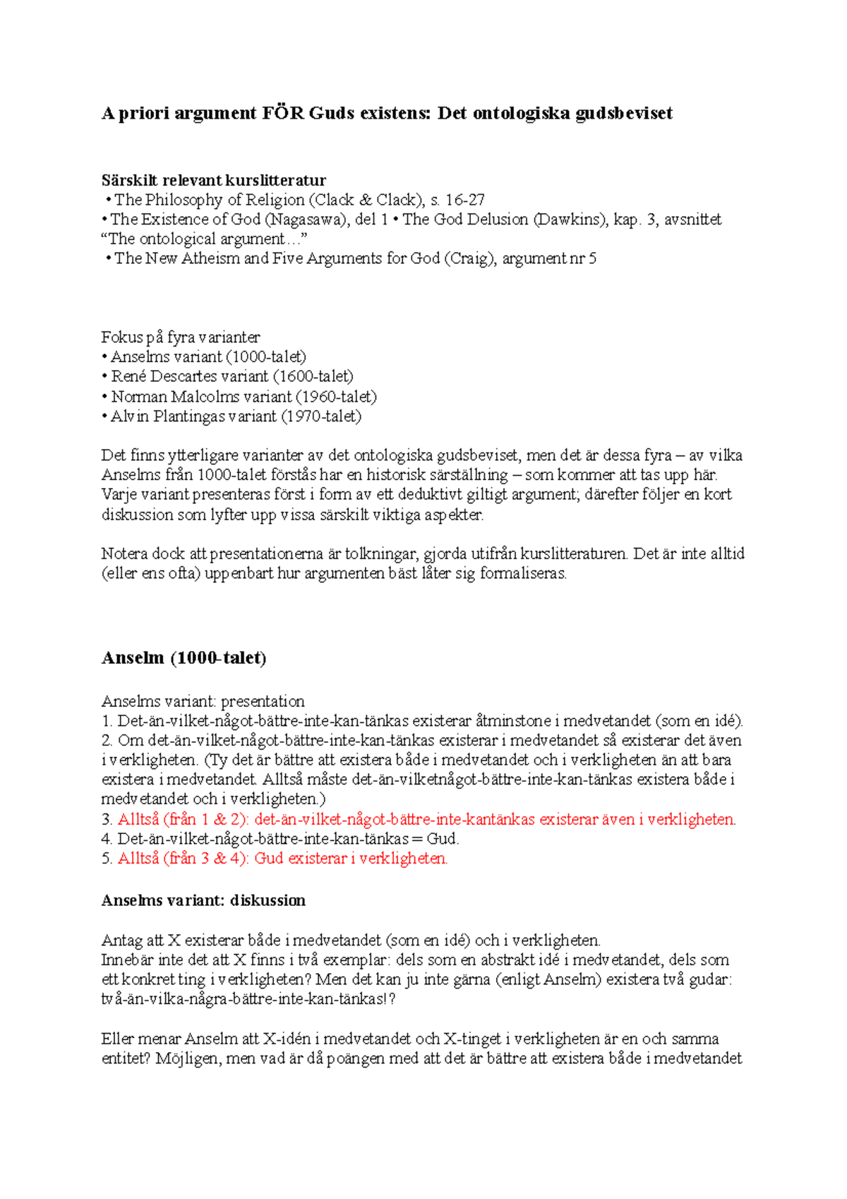 A priori argument FÖR Guds existens. Det ontologiska gudsbeviset - A ...