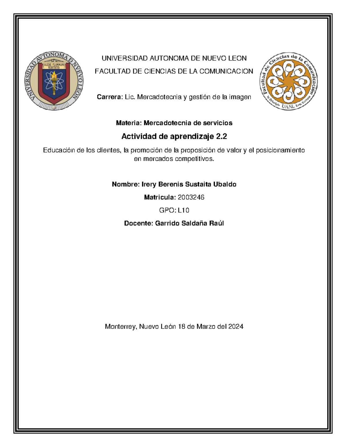 Act2 - iuyt - UNIVERSIDAD AUTONOMA DE NUEVO LEON FACULTAD DE CIENCIAS ...