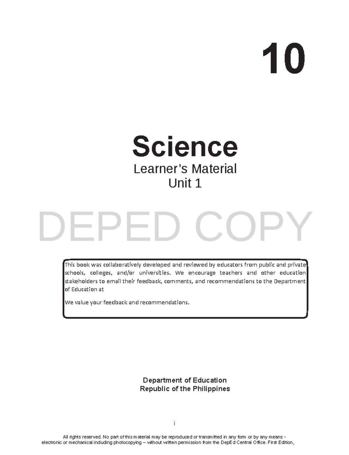 science 10 learners material quarter 1 - This book was collaboratively ...