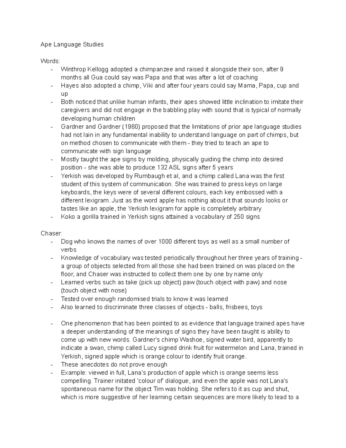 PSYC2023 Week 10 Reading Language - Ape Language Studies Words ...