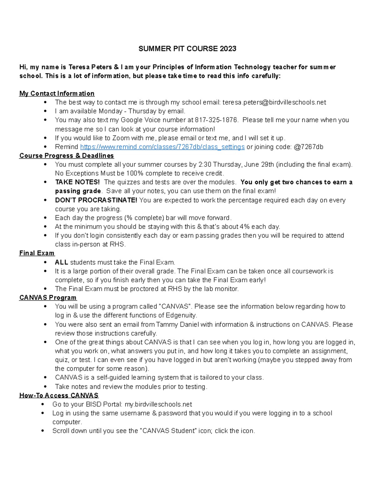 Summer PIT Course Information 2023 - SUMMER PIT COURSE 2023 Hi, my name ...