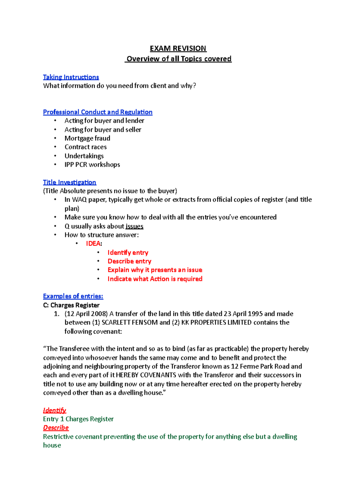 EXAM Revision - Overview of all Topics covered - EXAM REVISION Overview ...