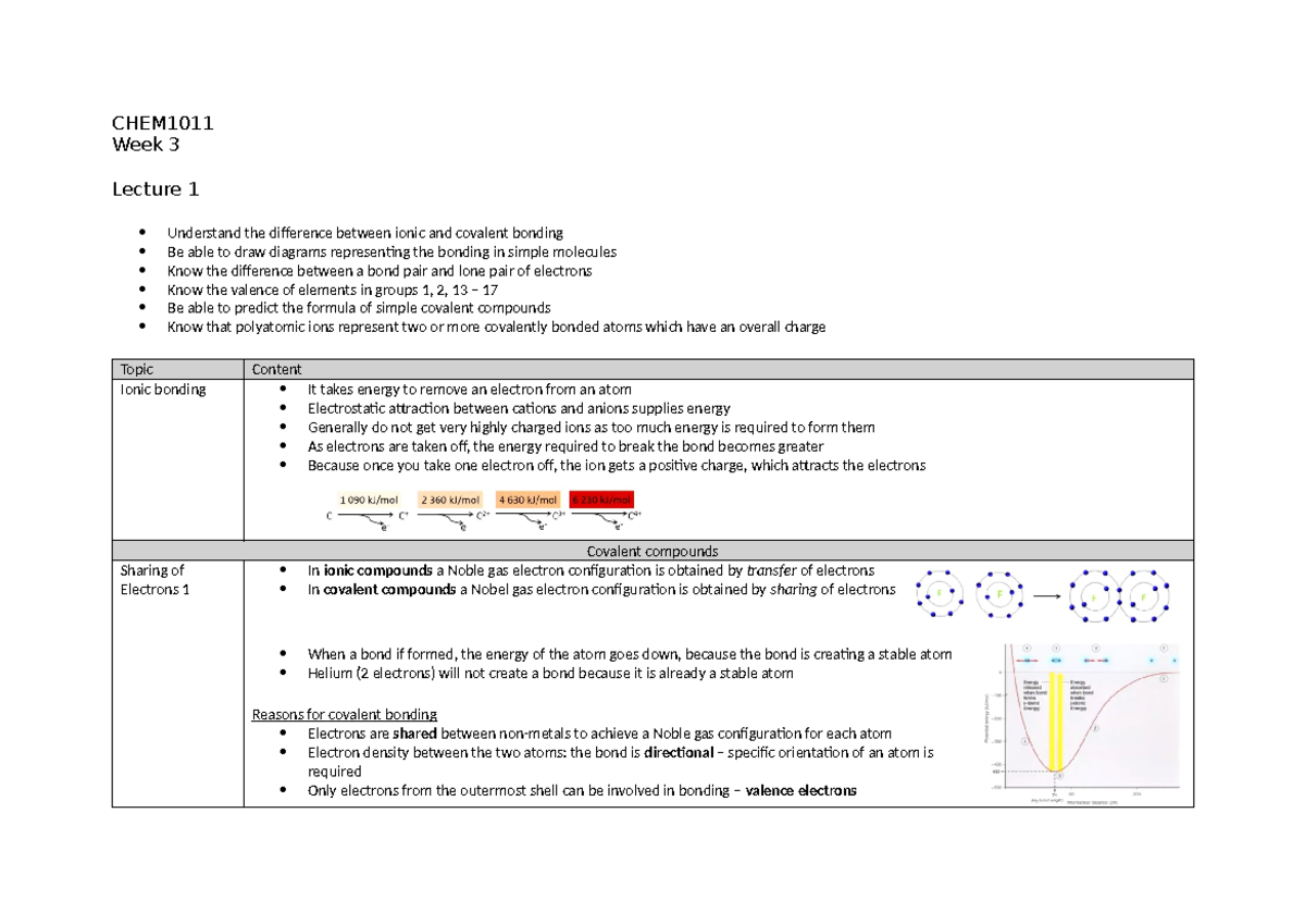 CHEM1011 Week 3 - Chemistry Notes for Week 3 - CHEM Week 3 Lecture 1 ...