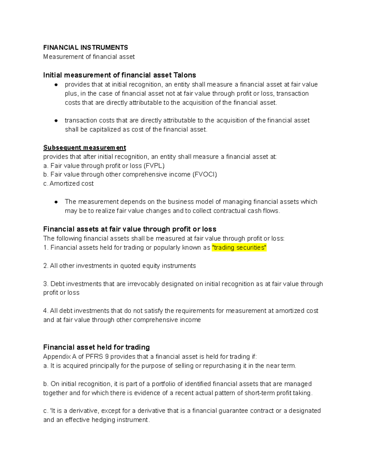 Financial Instruments - FINANCIAL INSTRUMENTS Measurement of financial ...