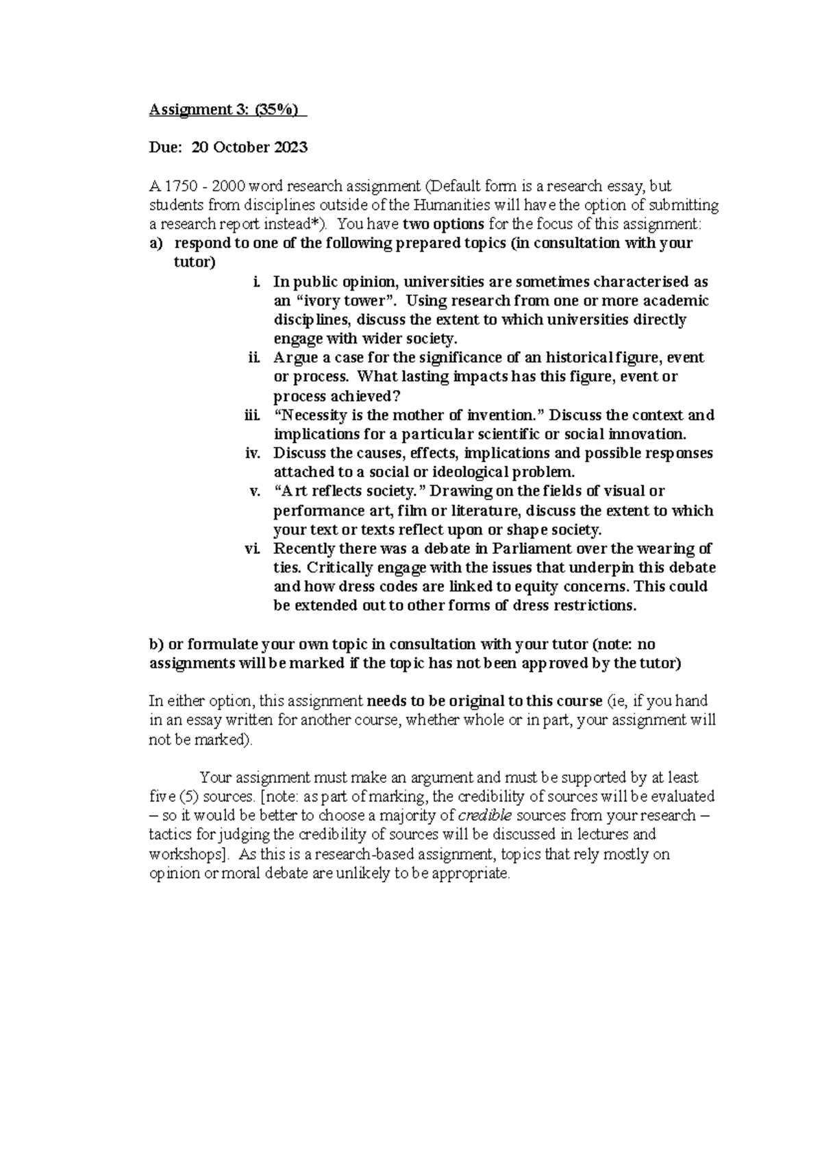 Essay three options - Assignment 3: (35%) Due: 20 October 2023 A 1750 ...