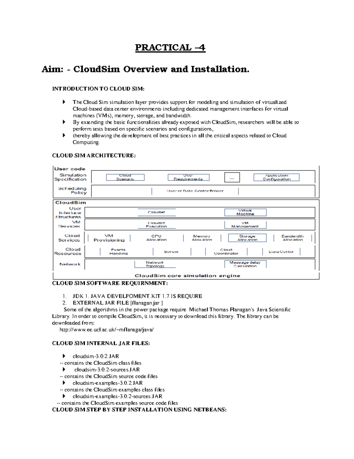 Practical-4 cloud sim - PRACTICAL – 4 Aim: - CloudSim Overview and Installation. INTRODUCTION TO ...