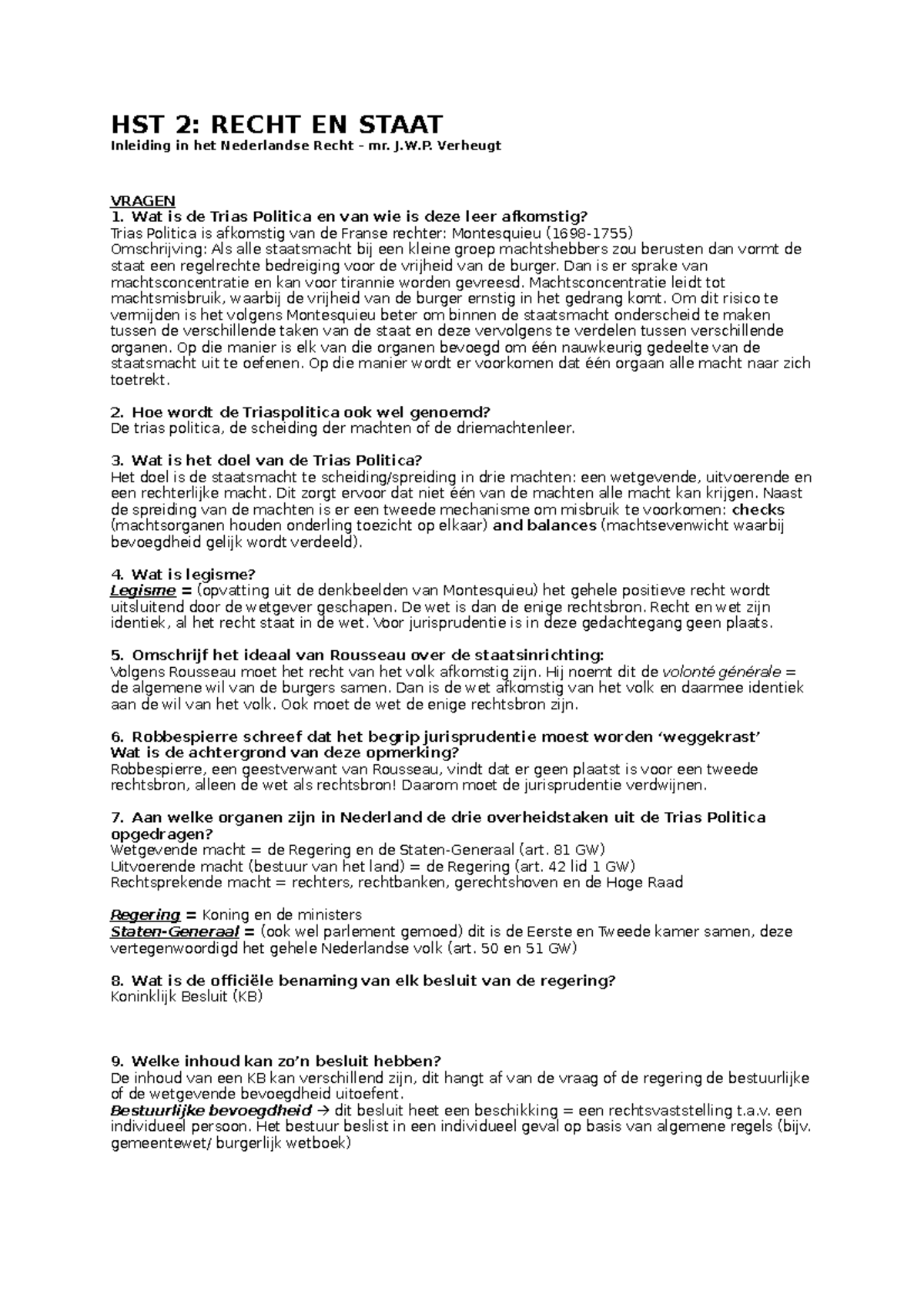 Verheugt - HST 2 - Oefenopgaven - HST 2: RECHT EN STAAT Inleiding in ...