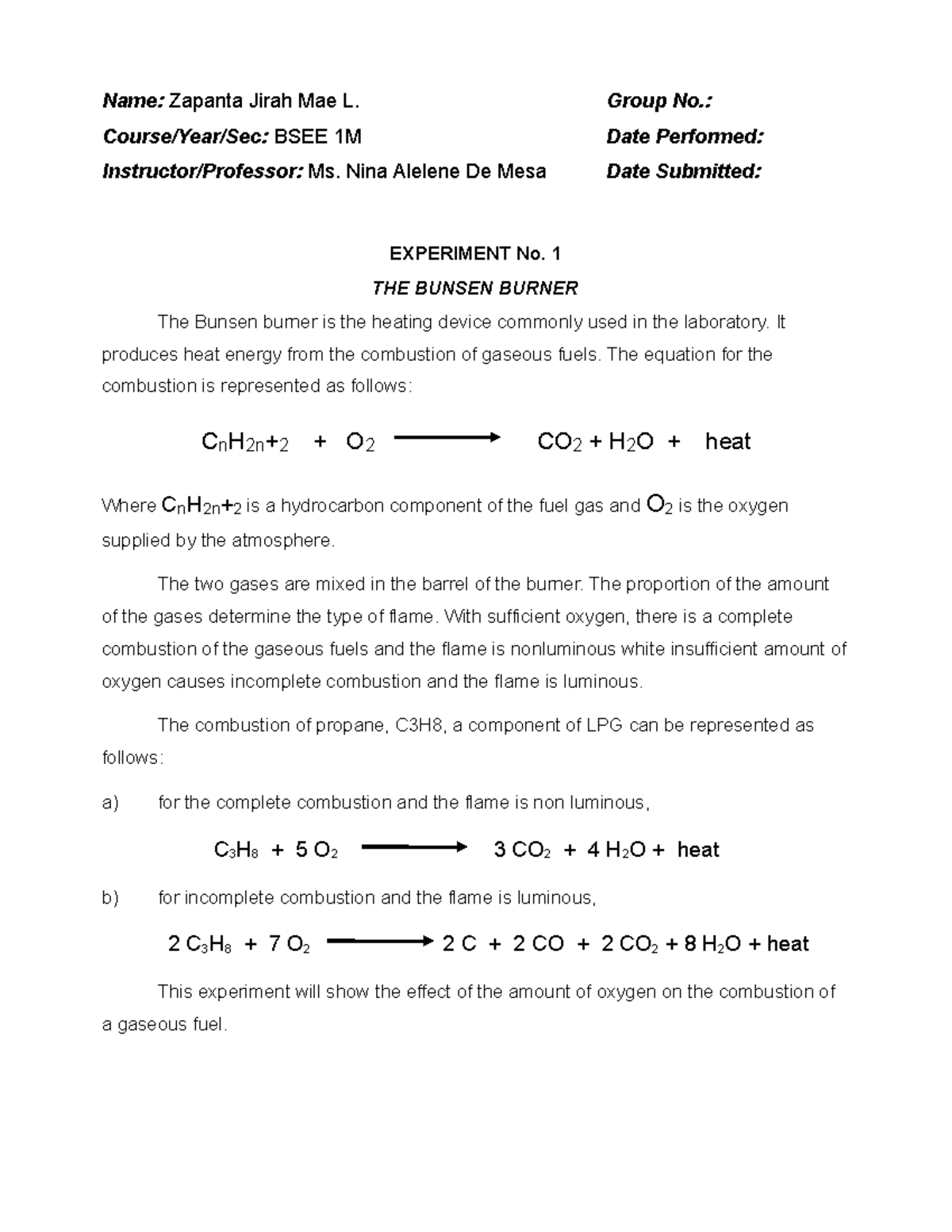 Chemeng Lab Activity 12 - Name: Zapanta Jirah Mae L. Group No.: Course ...