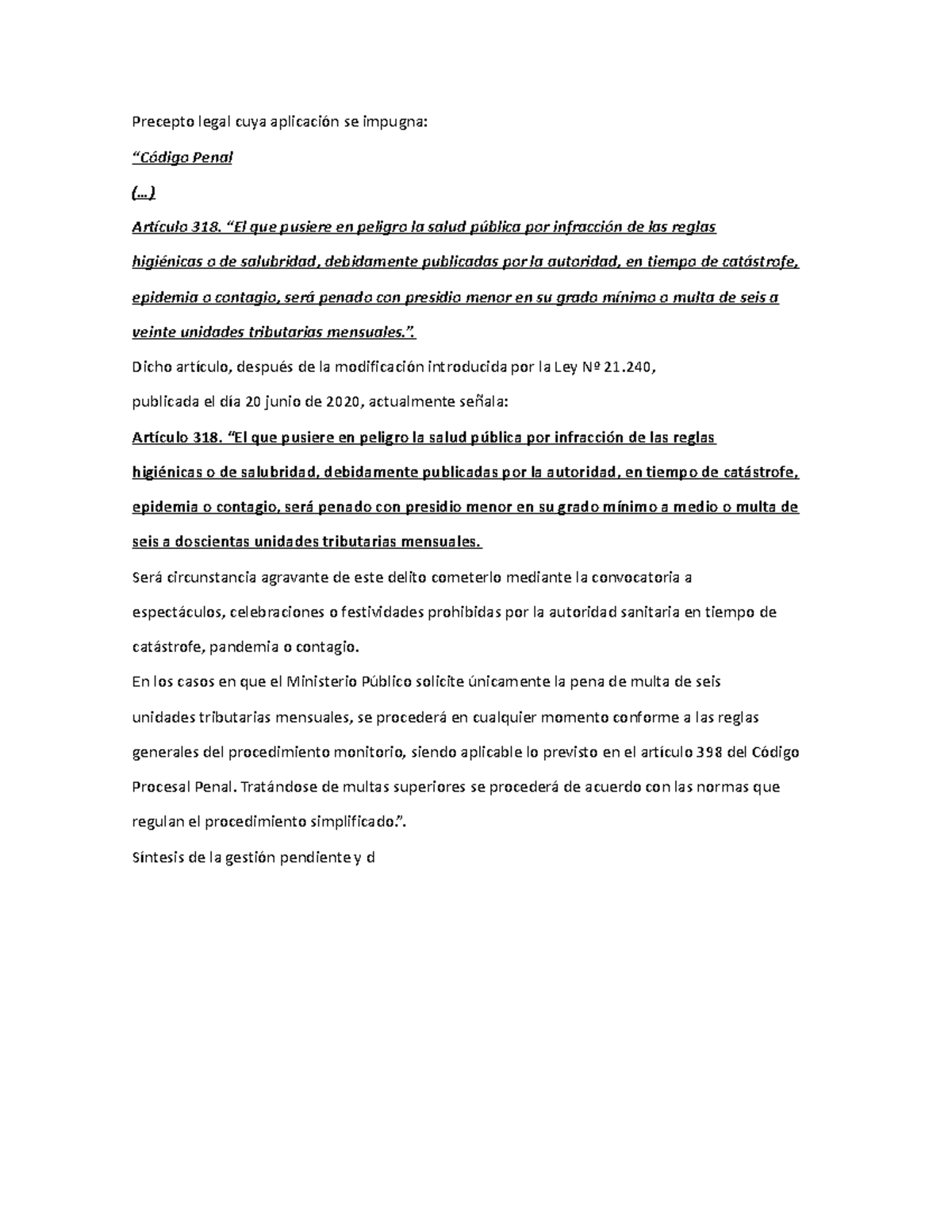 Derecho constitucional - Precepto legal cuya aplicación se impugna ...