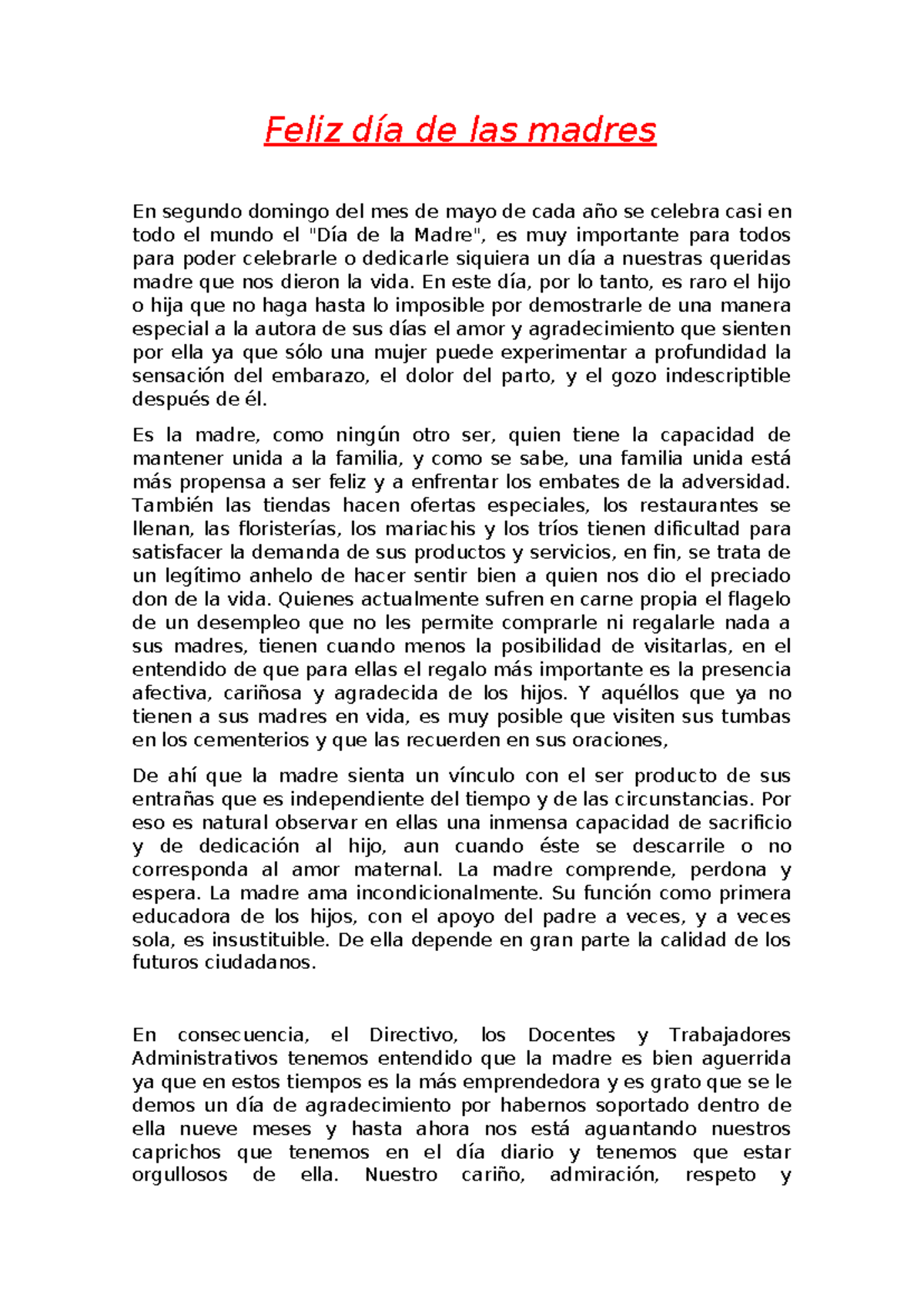 Dia de la madre - Feliz día de las madres En segundo domingo del mes de ...